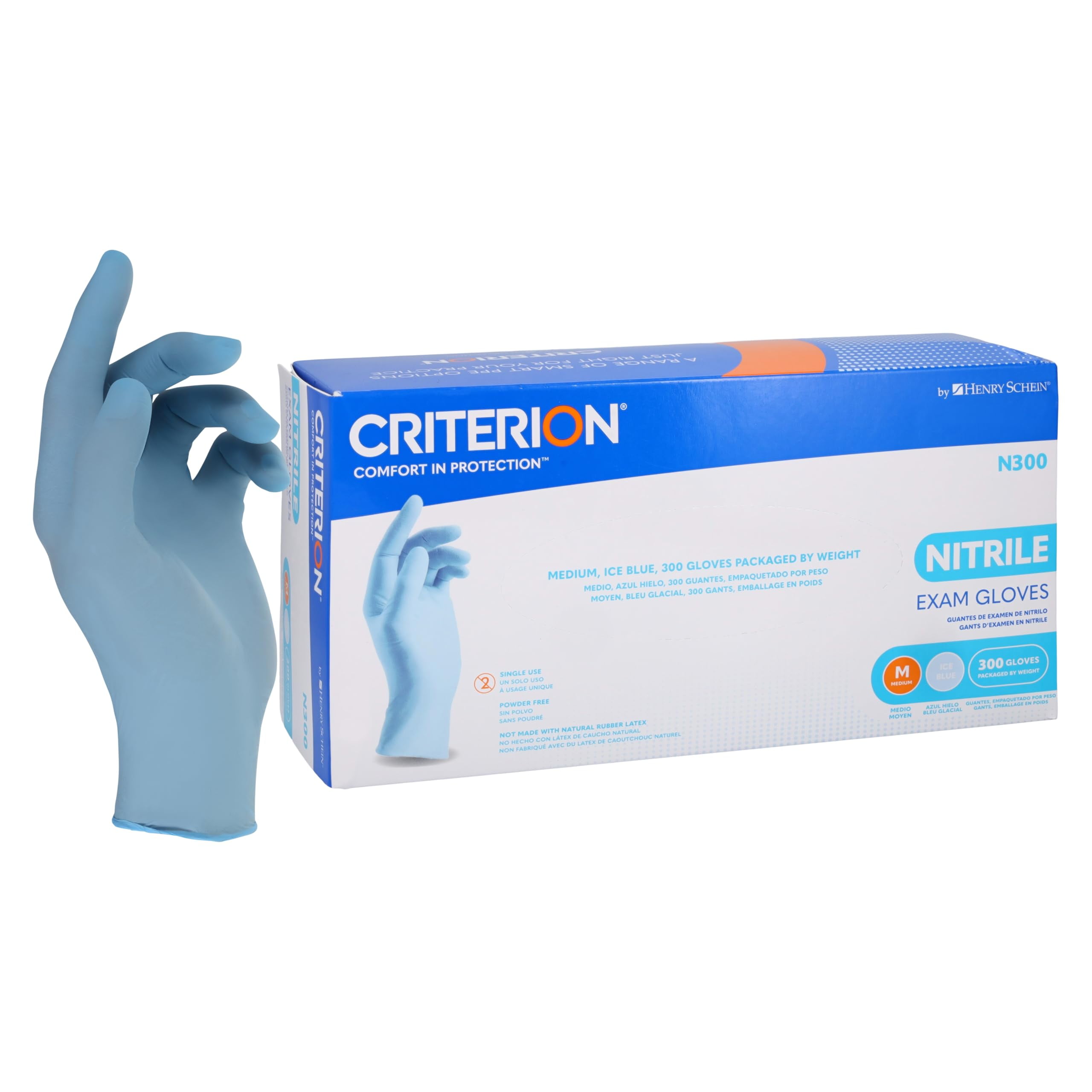 Henry Schein Criterion N300 Ice Blue Nitrile Exam Gloves, Chlorinated ...