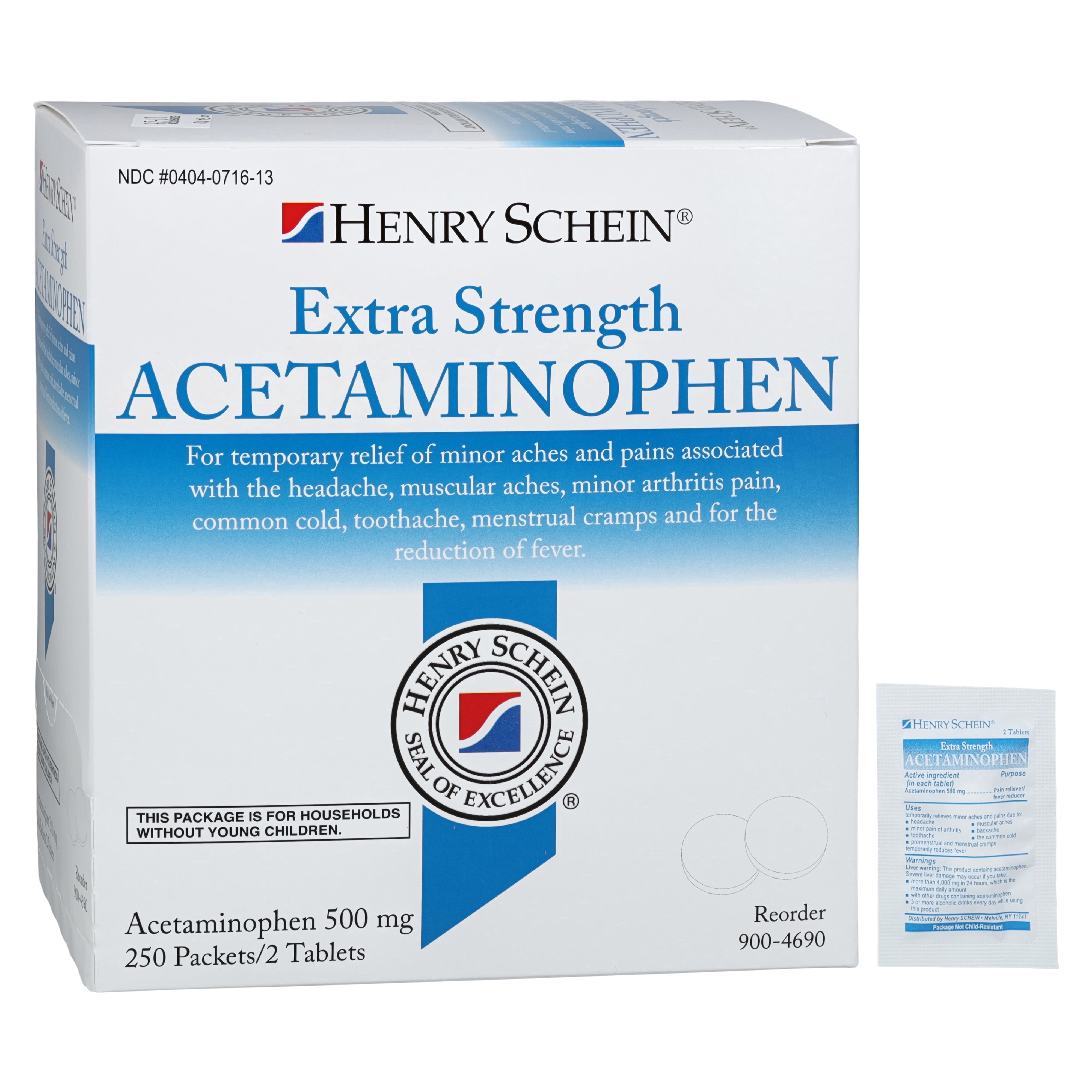 Henry Schein Extra Strength Acetaminophen 500mg Tablets for Minor ...