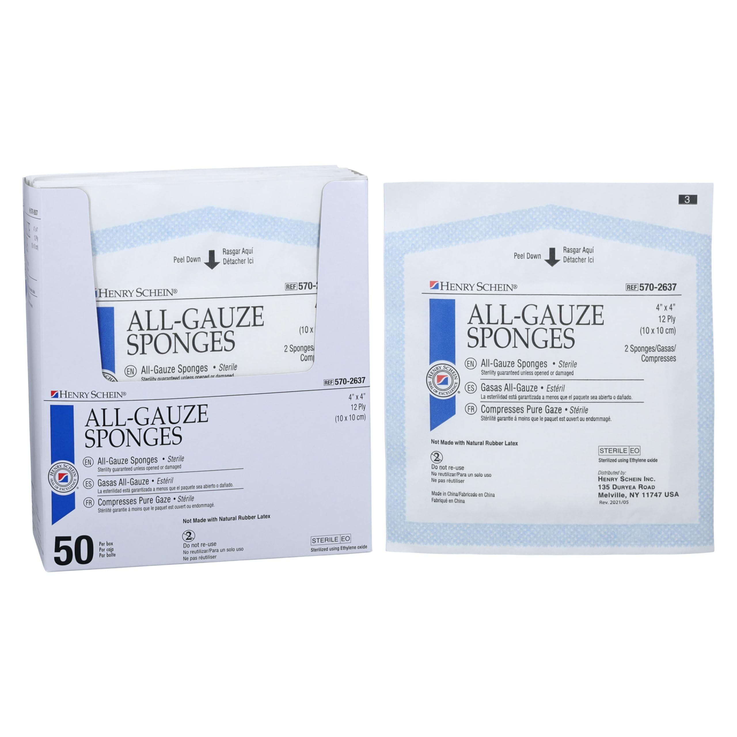Henry Schein Premium 100% Cotton All-Gauze Sponge 4x4" 12 Ply Sterile ...
