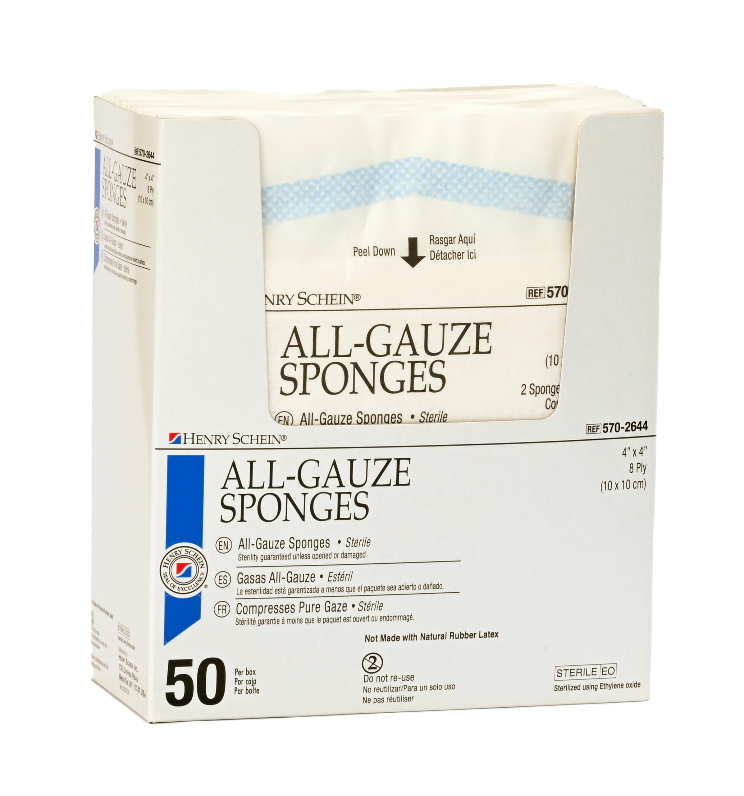 Henry Schein Premium 100% Cotton All-Gauze Sponge 4x4" 8 Ply Sterile ...