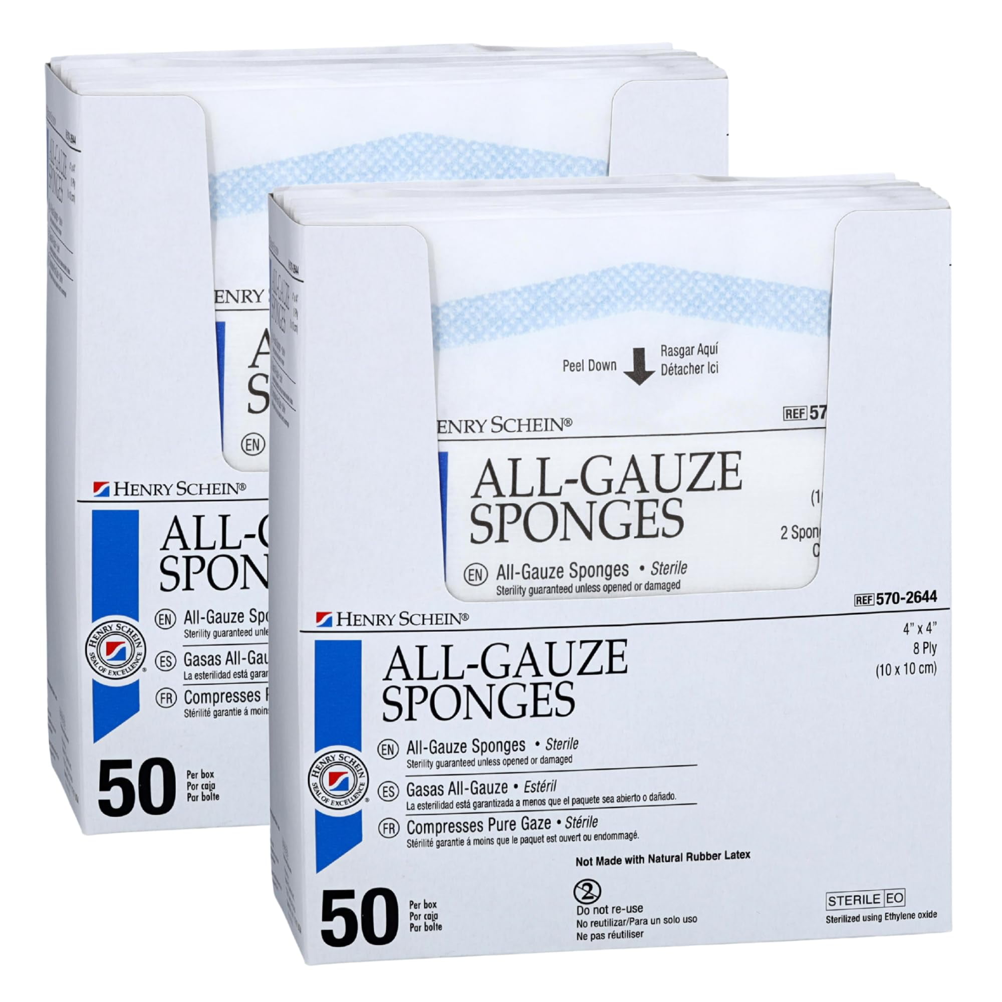 Henry Schein Premium 100% Cotton All-Gauze Sponge 4x4" 8 Ply Sterile Square for Wound Care ...