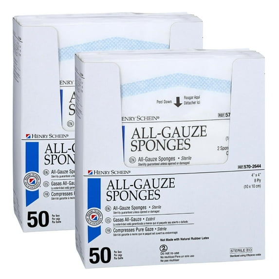 Henry Schein Premium 100% Cotton All-Gauze Sponge 4x4" 8 Ply Sterile ...