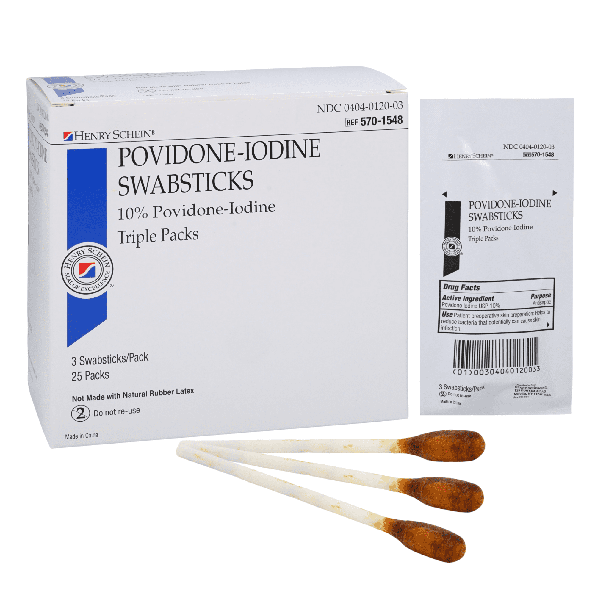 Henry Schein Povidone-Iodine Swabsticks, Sterile Antiseptic, 10% Iodine ...