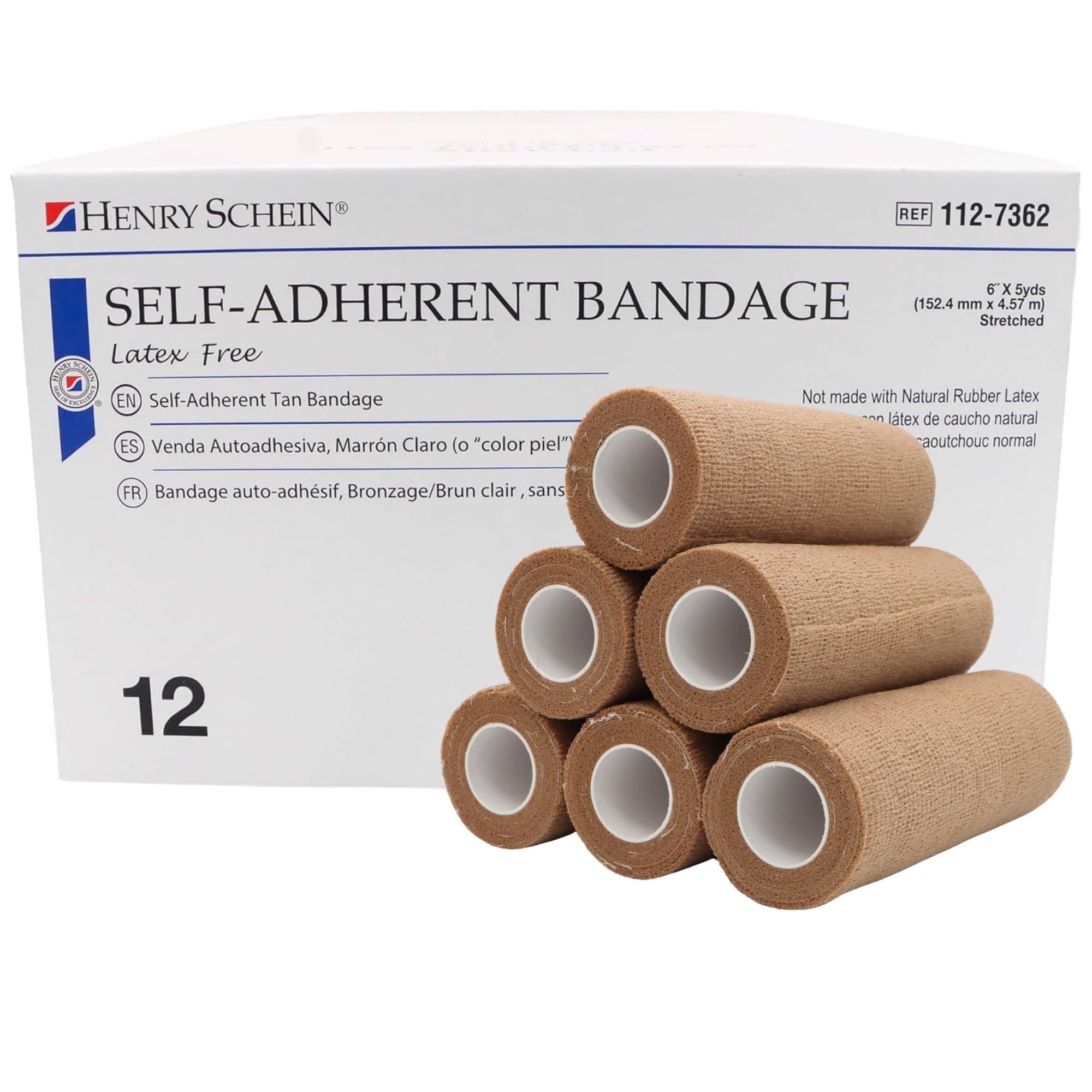 Henry Schein Tan Non-Woven 6”x5 Yds Bandage- Latex-Free, Self-Adherent, Non-Sterile - 12/BX ...