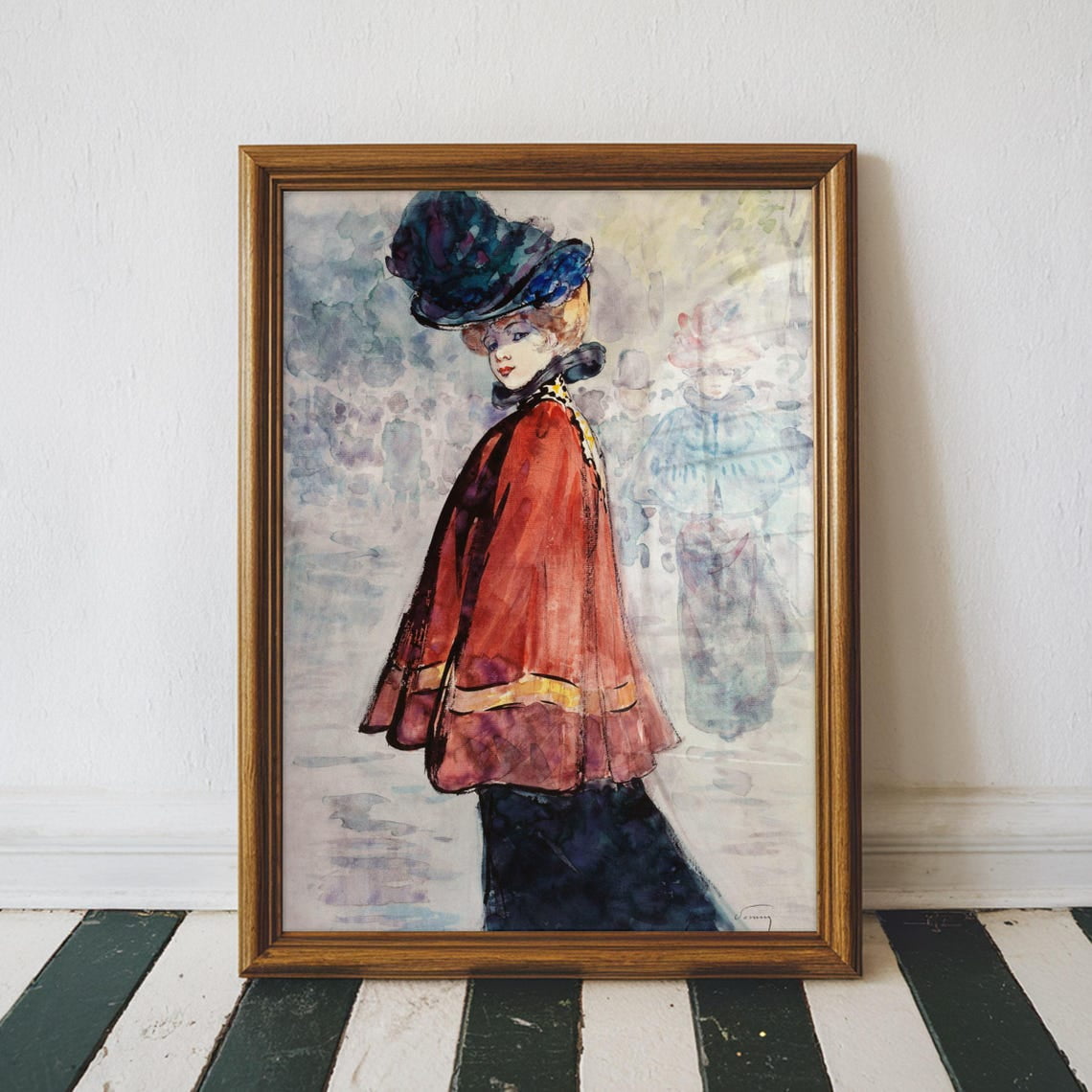 Henry Somm French Fashion Illustration: Elegant Red Cape Vintage Art ...