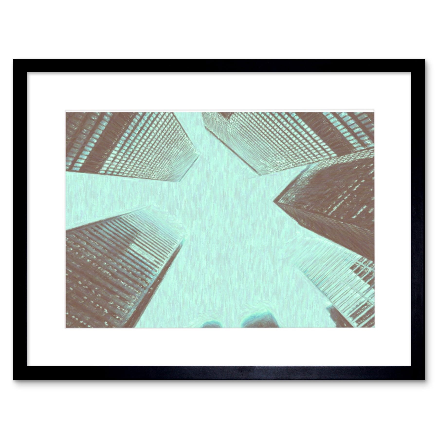 Henry Toronto City Buildings Up View Blue Sketch Framed Wall Art Print ...