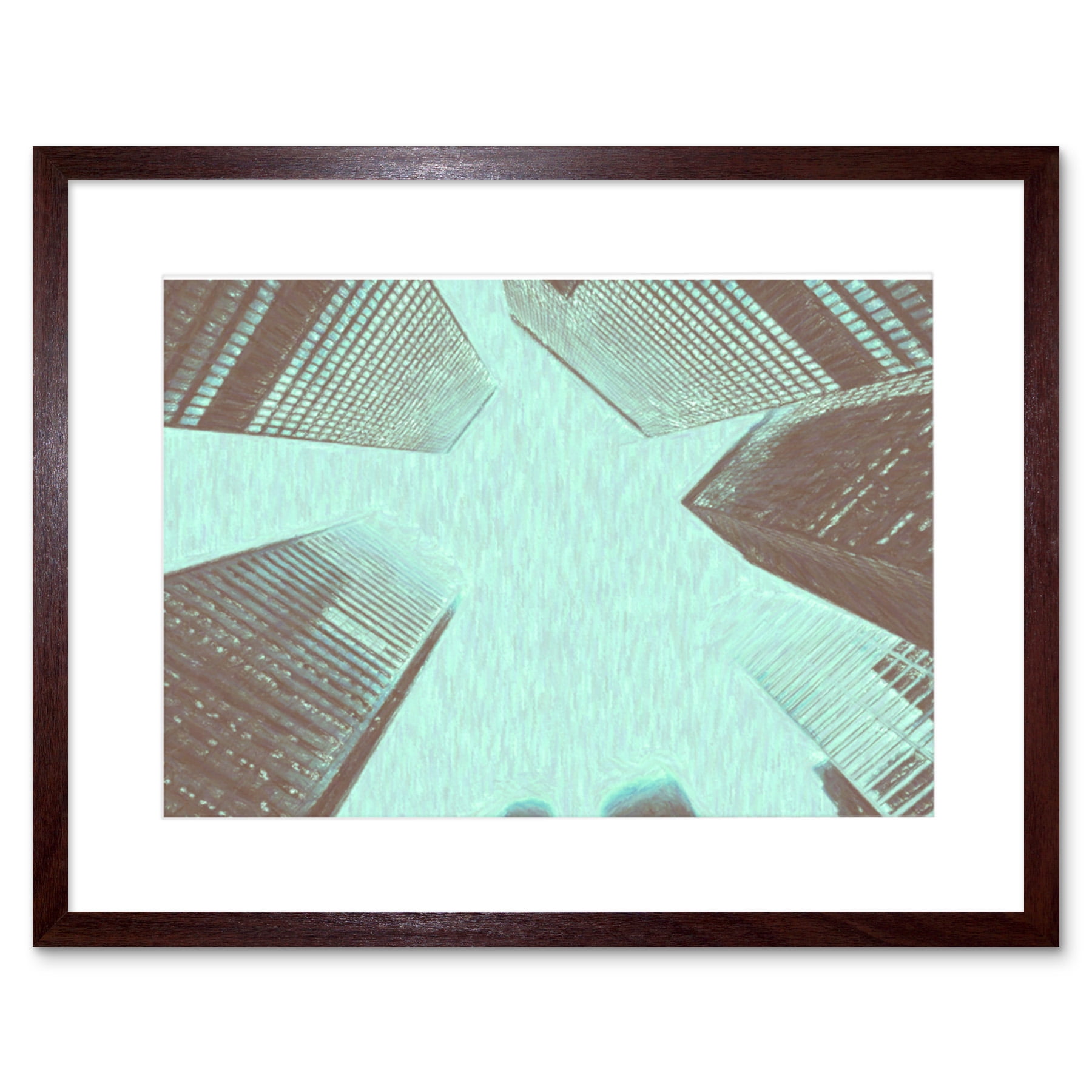 Henry Toronto City Buildings Up View Blue Sketch Framed Wall Art Print ...