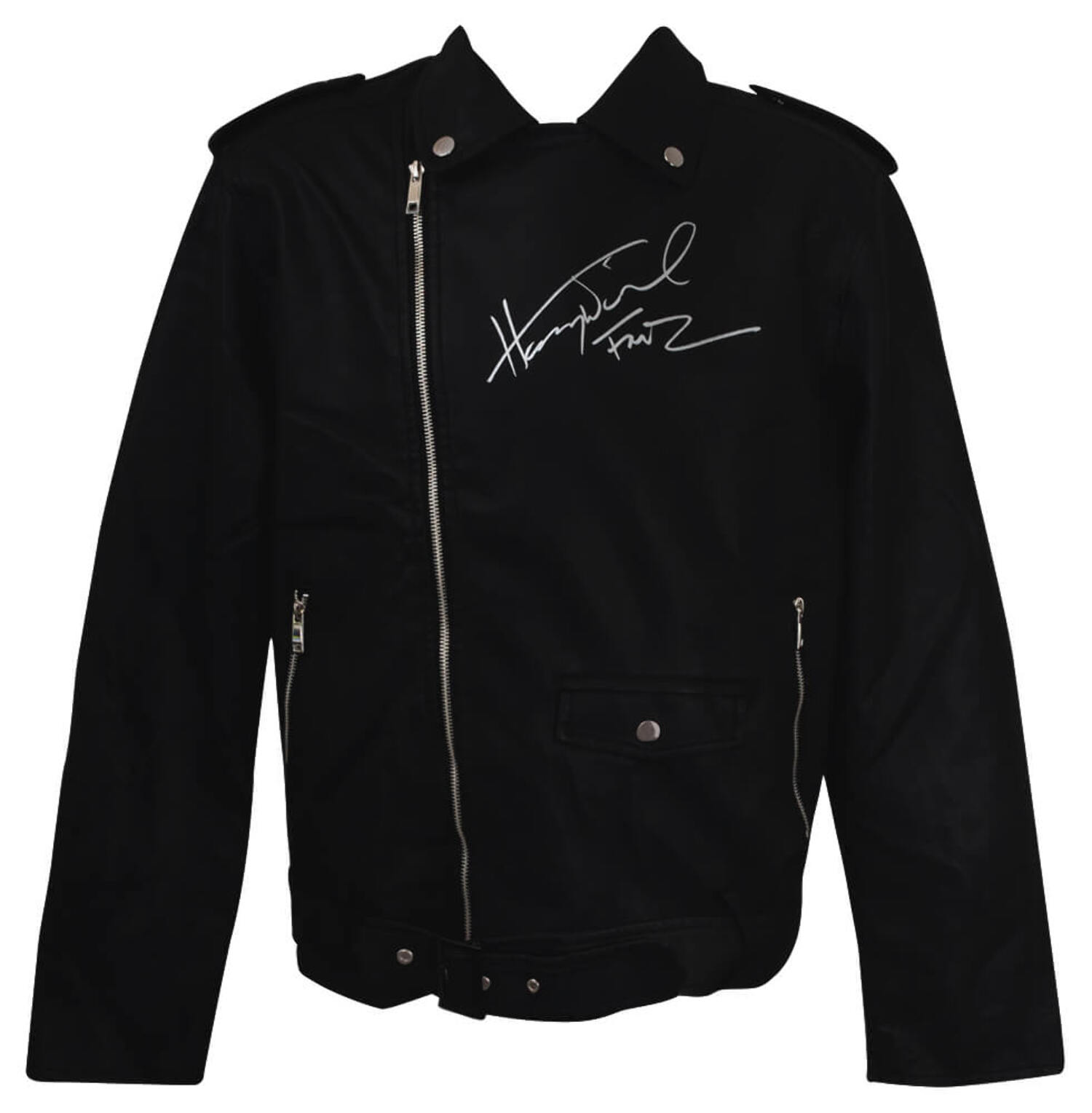 Henry Winkler Signed WULFUL Men's Faux Bomber Leather Motorcycle Biker ...