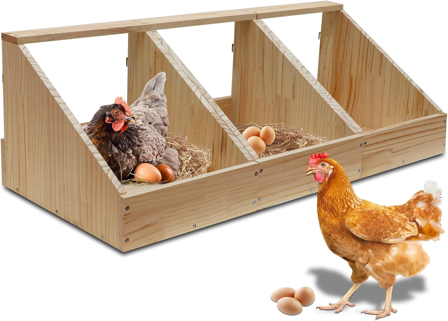 Hens Nesting Box, 3 Packs Single Compartment Solid Wood Chicken Nesting Boxes for UP to 15 Hens ...