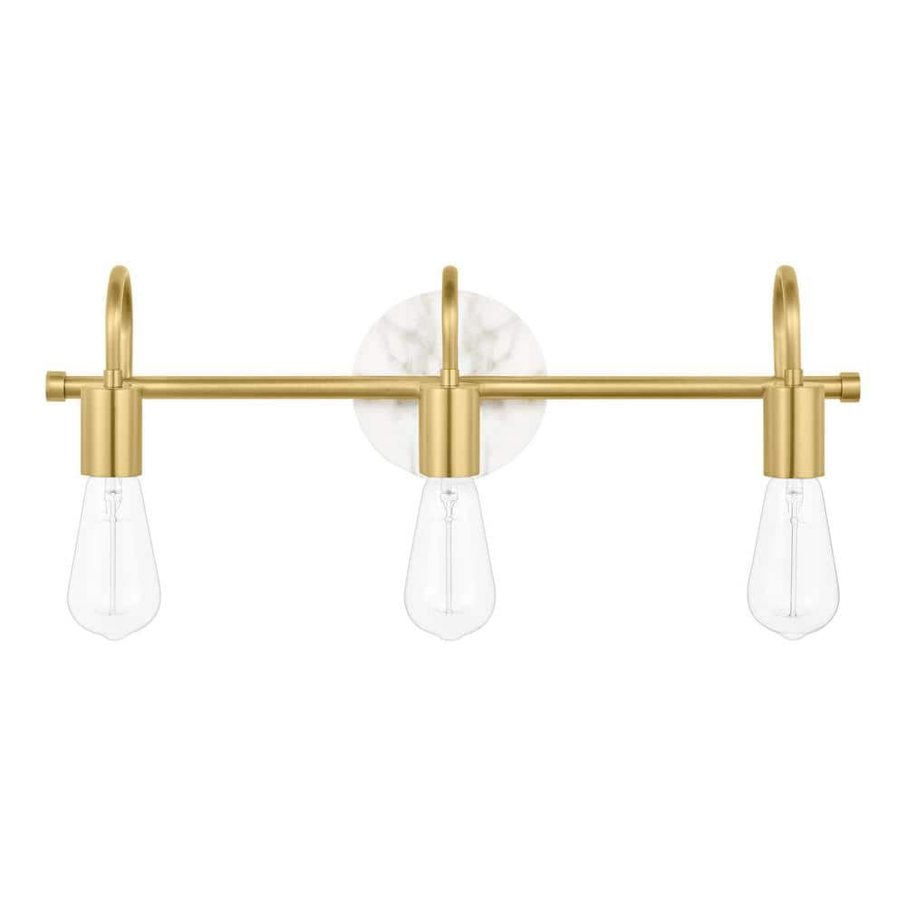 Hensley 21 in. 3-Light Gold and Faux Marble Bathroom Vanity Light ...