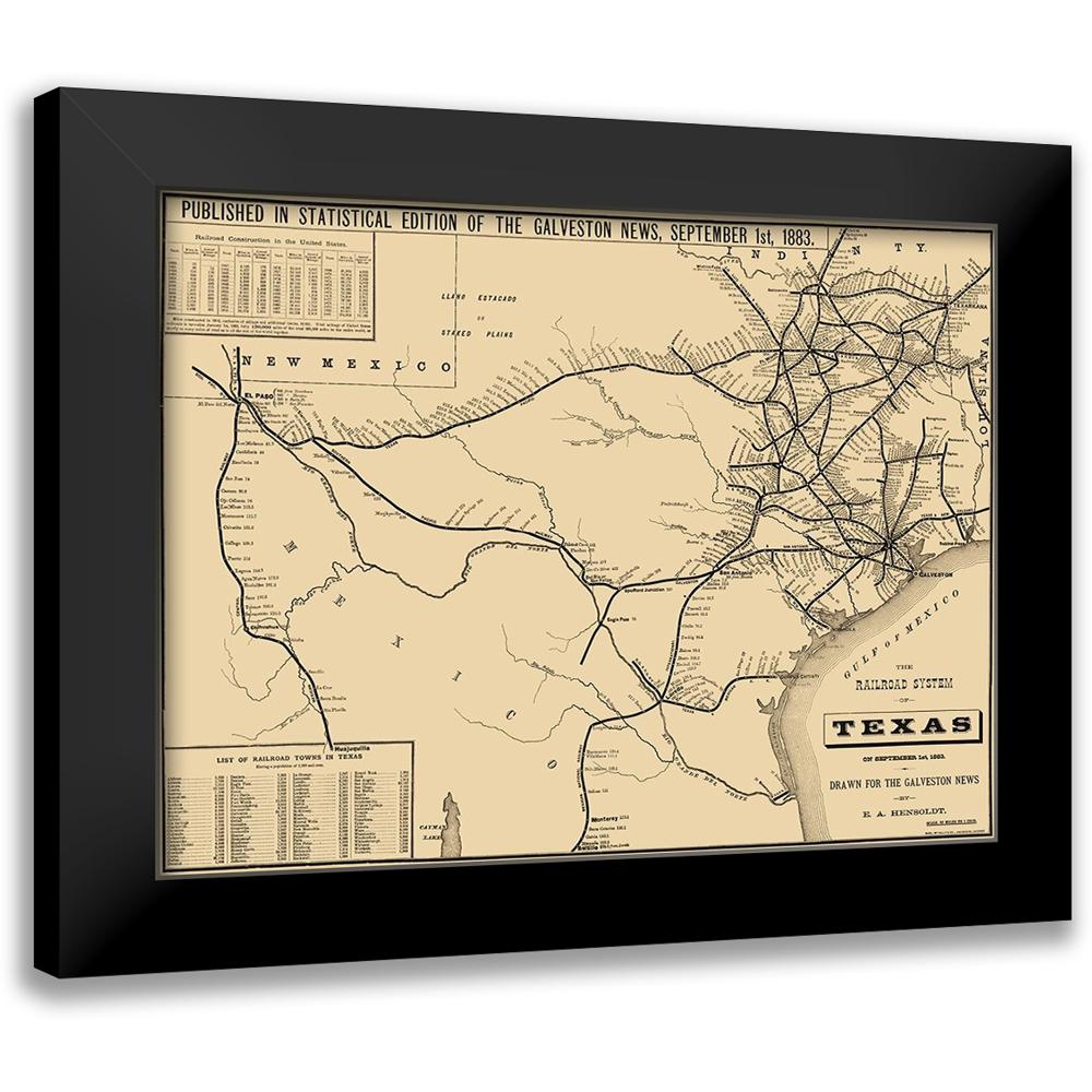 Hensoldt 14x11 Black Modern Framed Museum Art Print Titled - Texas Railroad System - Hensoldt ...