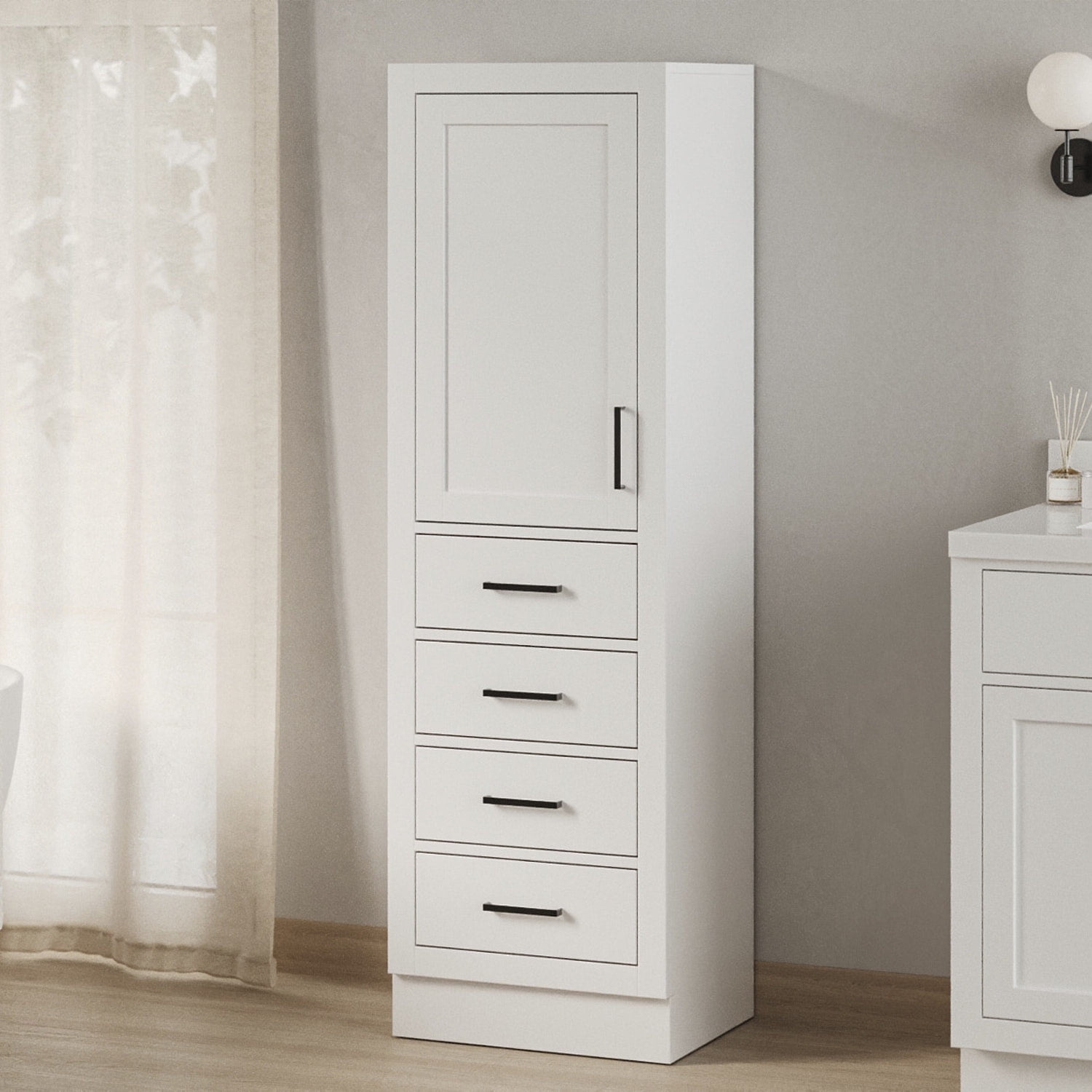 ARIEL, Bathroom Linen Storage Cabinet, 65"H x 20"W x 16"D, White ...