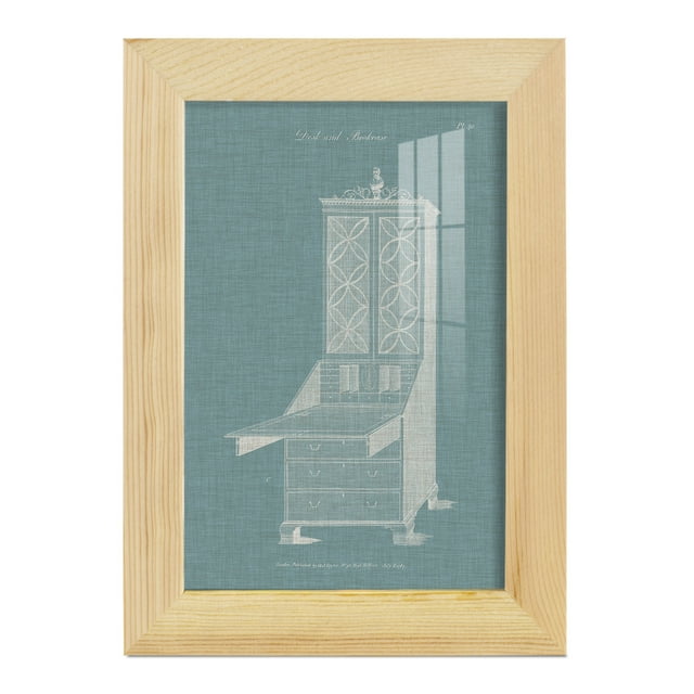 Hepplewhite Desk & Bookcase II - Framed Print w/glass - Natural Wood ...