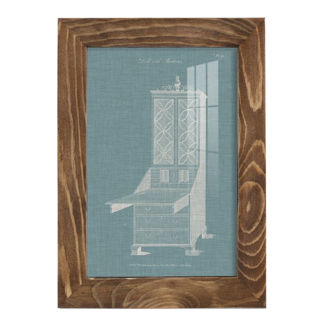 Hepplewhite Desk & Bookcase II - Framed Print w/glass - Walnut ...