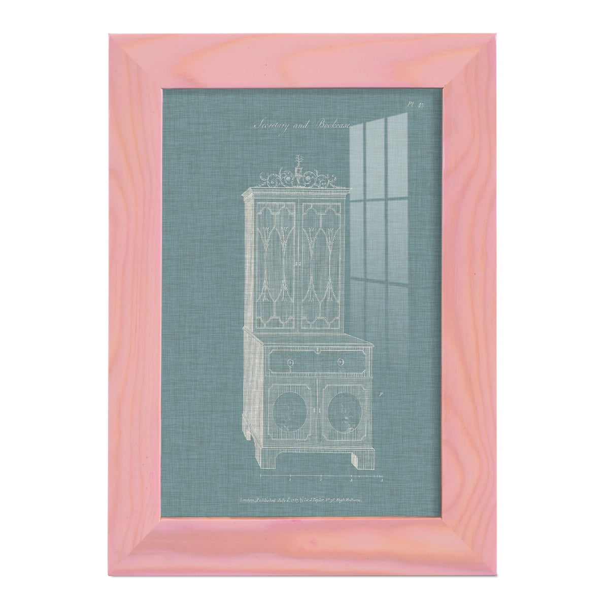 Hepplewhite Desk & Bookcase III - Framed Print w/glass - Sunset Pink ...