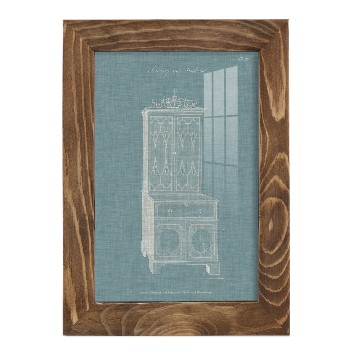 Hepplewhite Desk & Bookcase III - Framed Print w/glass - Walnut ...