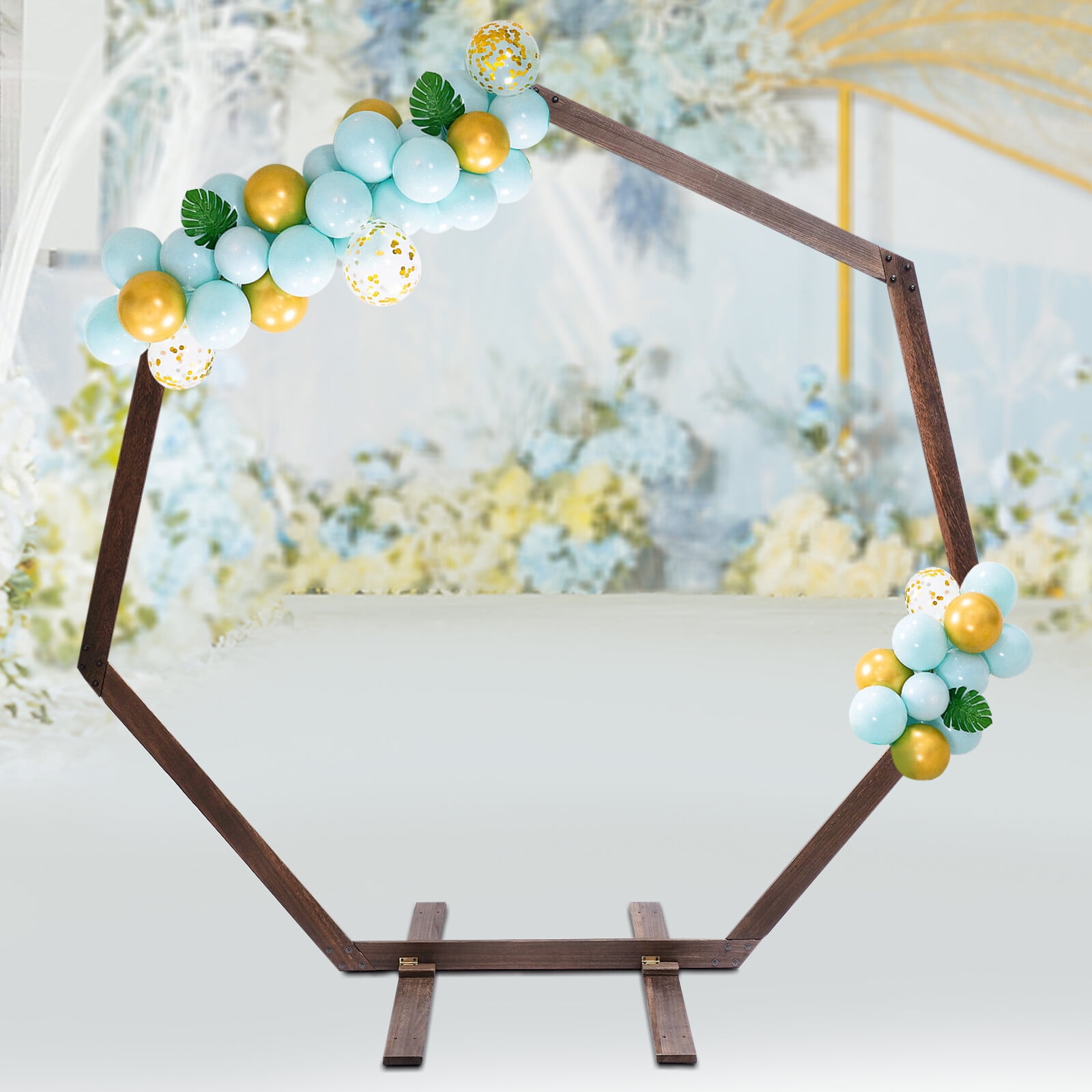 Heptagonal Wooden Wedding Arch Flower Frame Backdrop Stand Venue Arbor ...