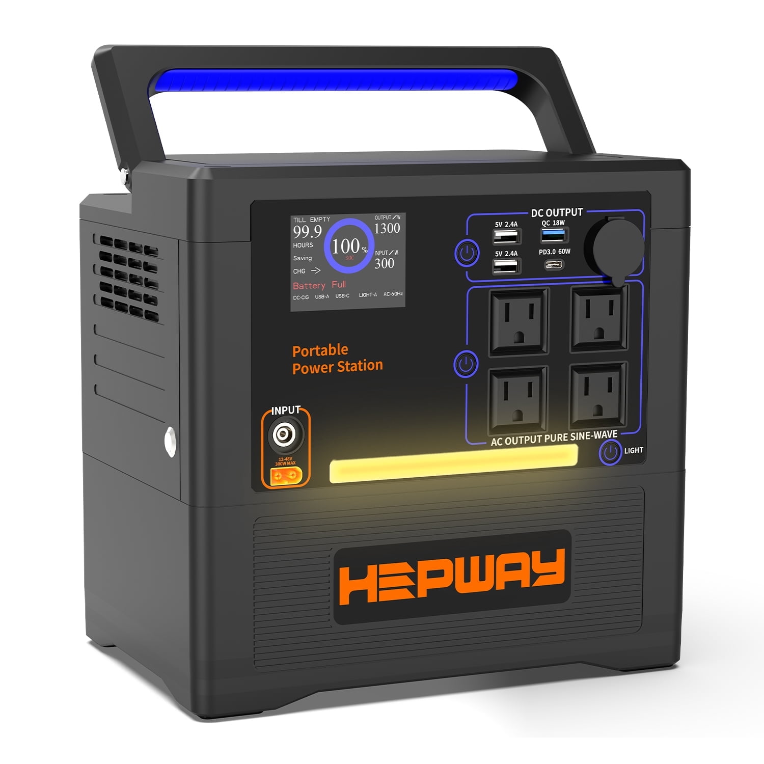 Hepway Euler P1300 1154Wh Portable Power Station, 4x1300W(Peak 1500W) AC Outlets & LED ...