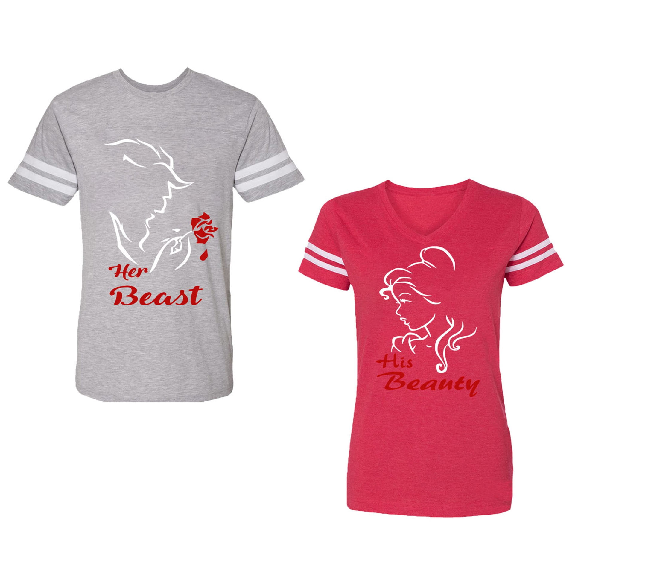 Her Beauty His Beast Unisex Couple Matching Cotton Jersey style T-Shirt ...