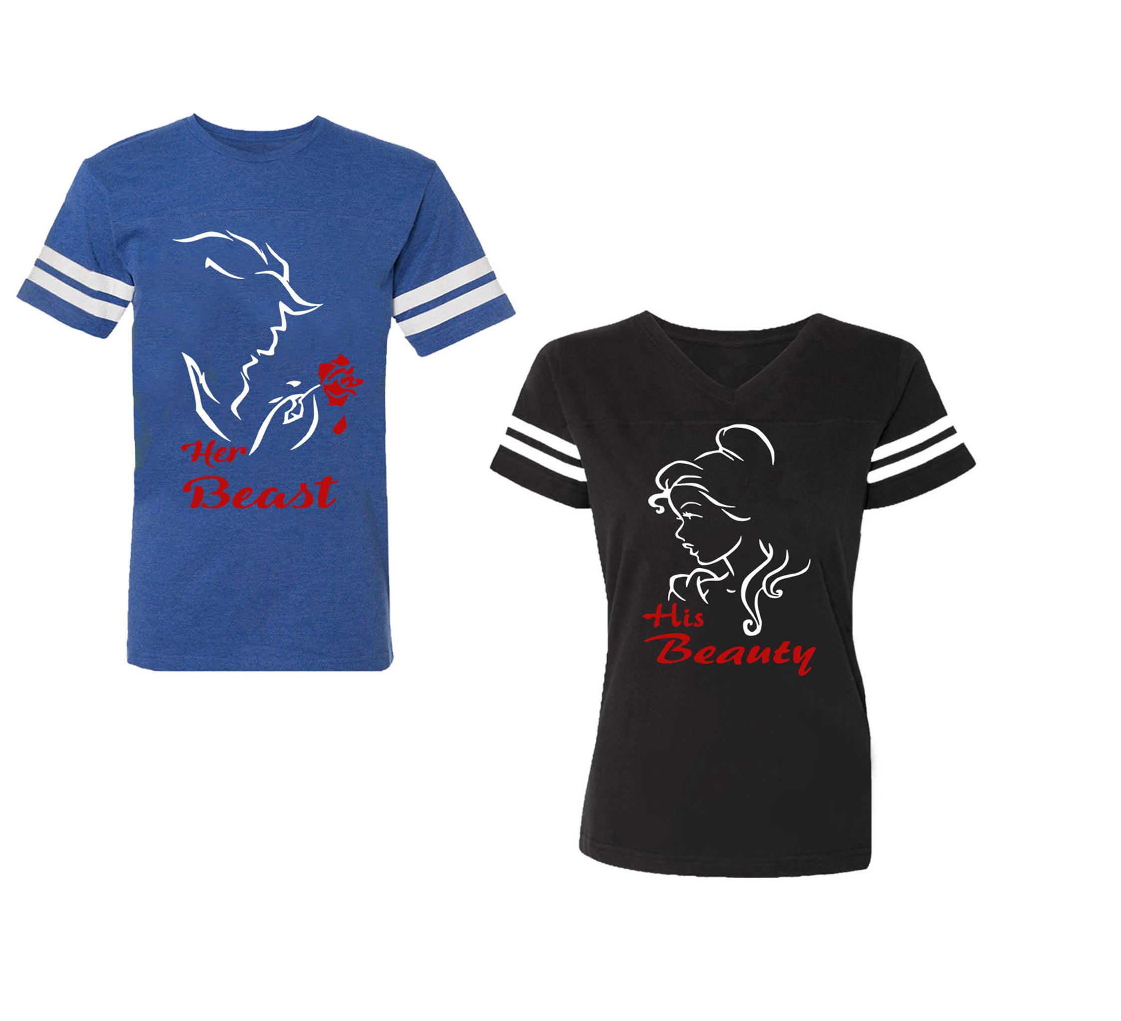 Her Beauty His Beast Unisex Couple Matching Cotton Jersey style T-Shirt ...