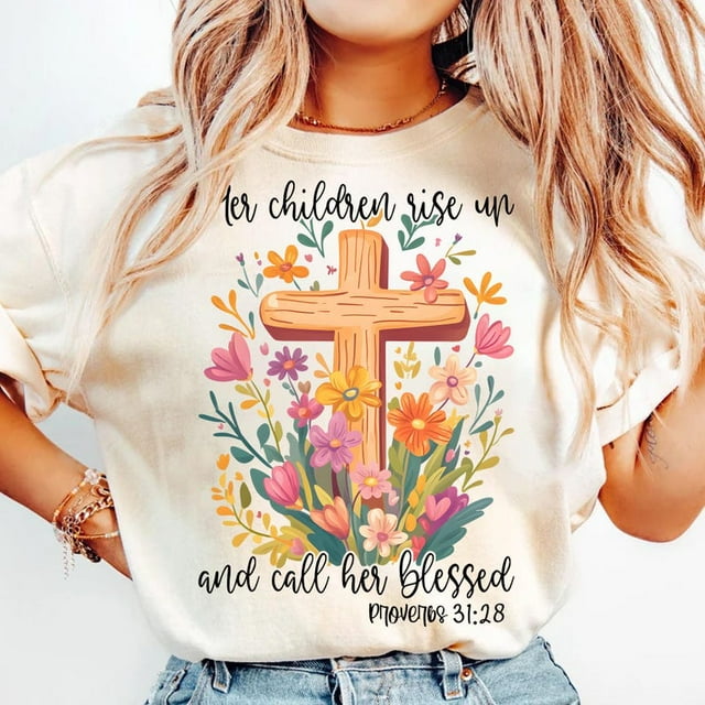 Her Children Rise Up and Call Her Blessed T-Shirt, Boho Floral Mama ...