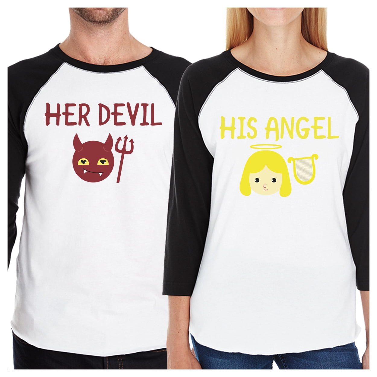 Her Devil His Angel Matching Couple Black And White Baseball Shirts ...