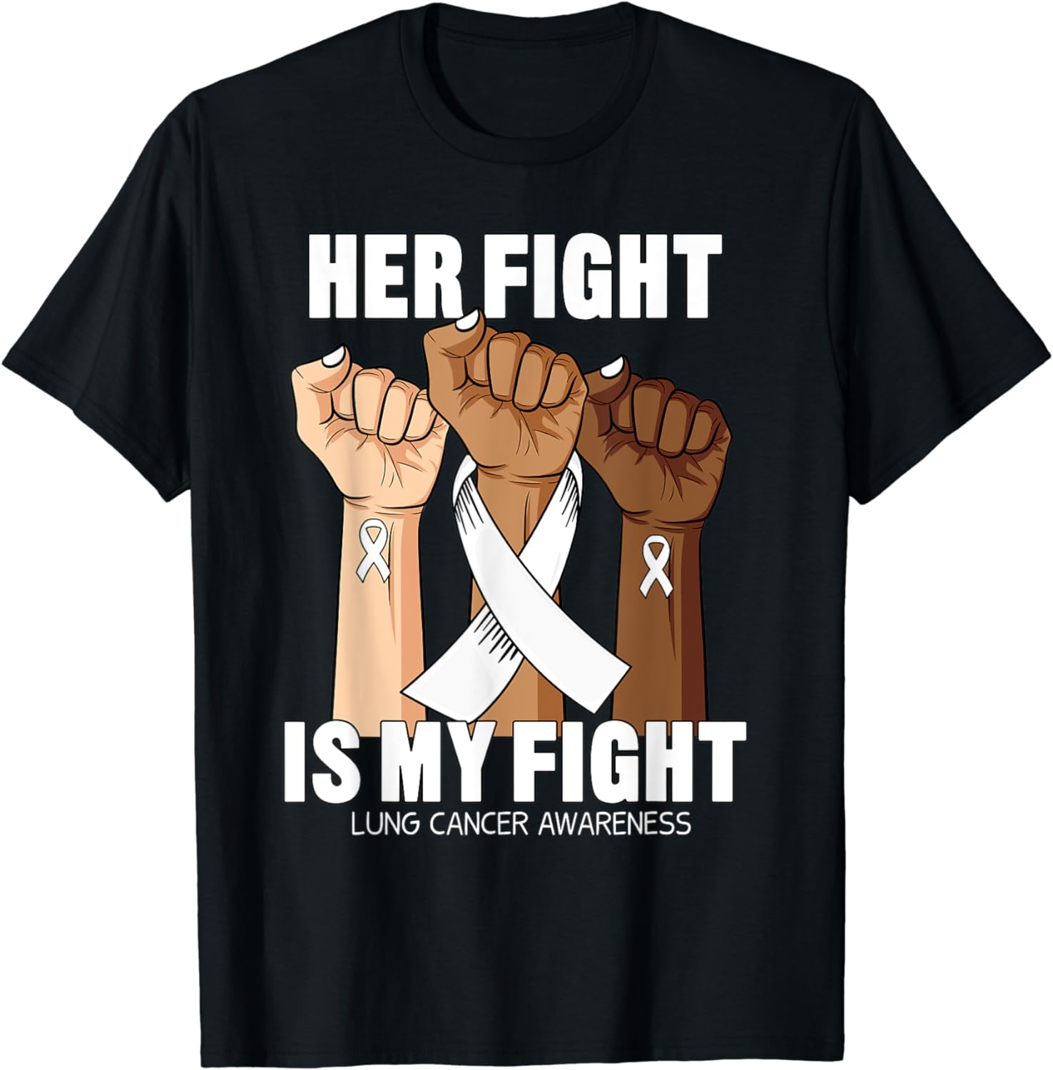 Her Fight Is My Fight Lung Cancer Awareness Ribbon Carcinoma T-Shirt ...
