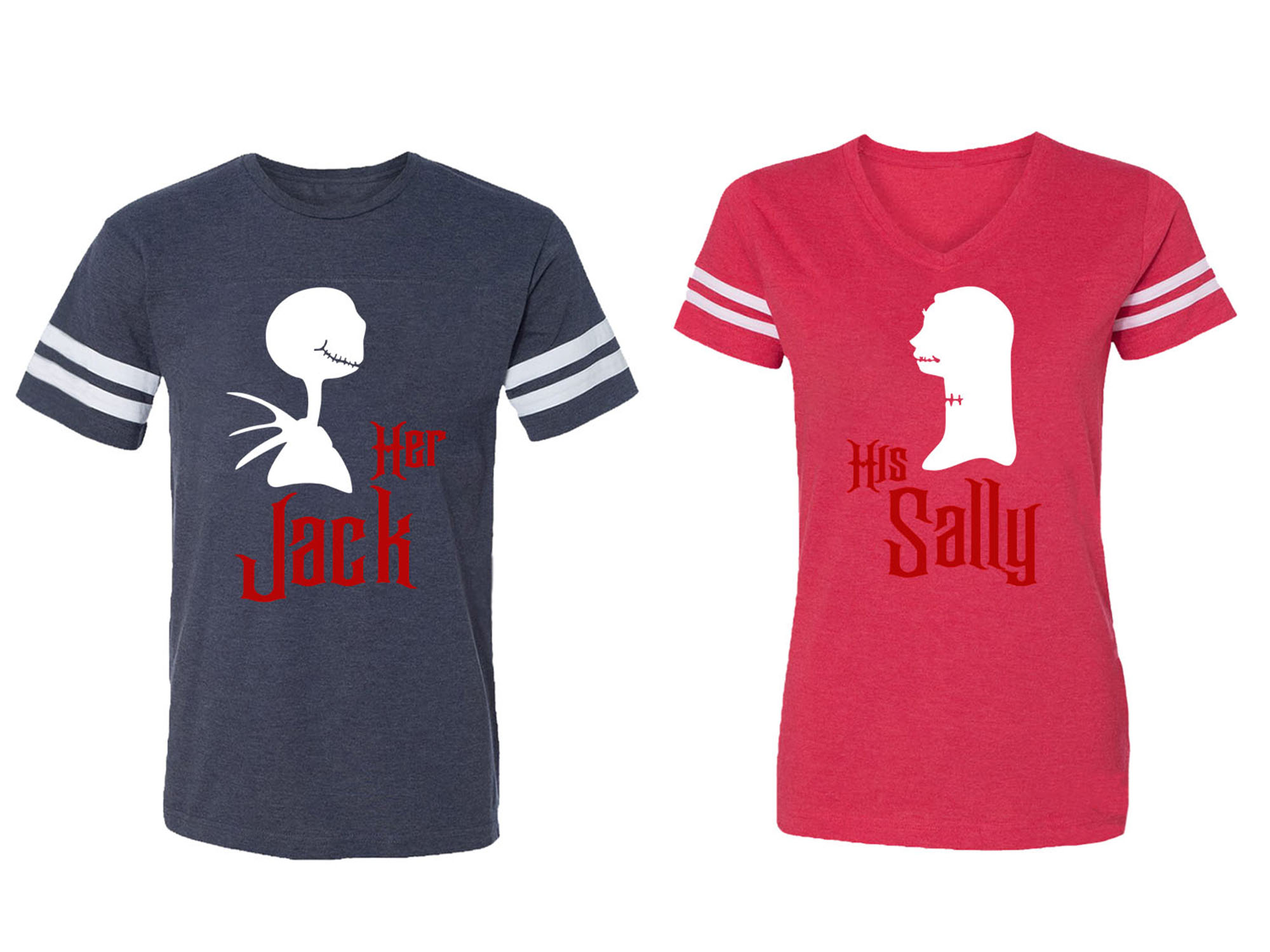 Her Jack His Sally Matching Couple Cotton Jerseys (Men Navy / Women Red ...