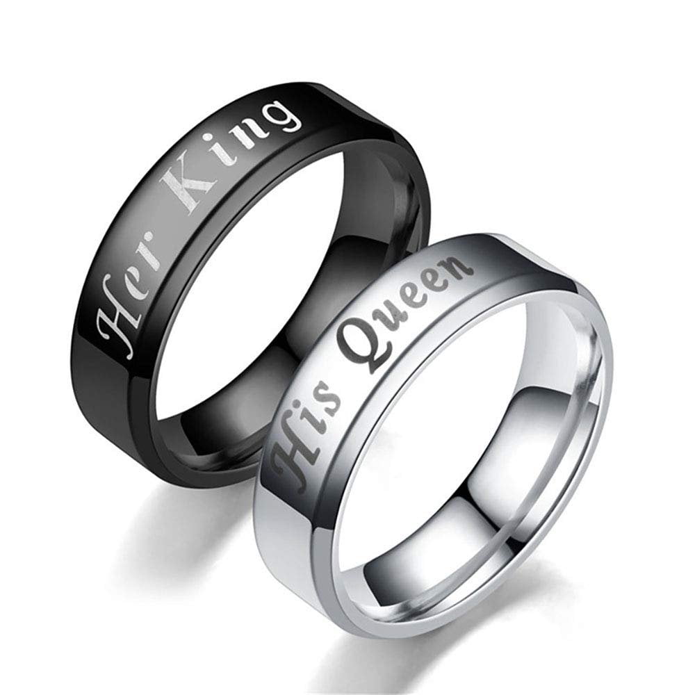 Her King Black His Queen Steel Wedding Band Ring Men Women Ginger Lyne ...