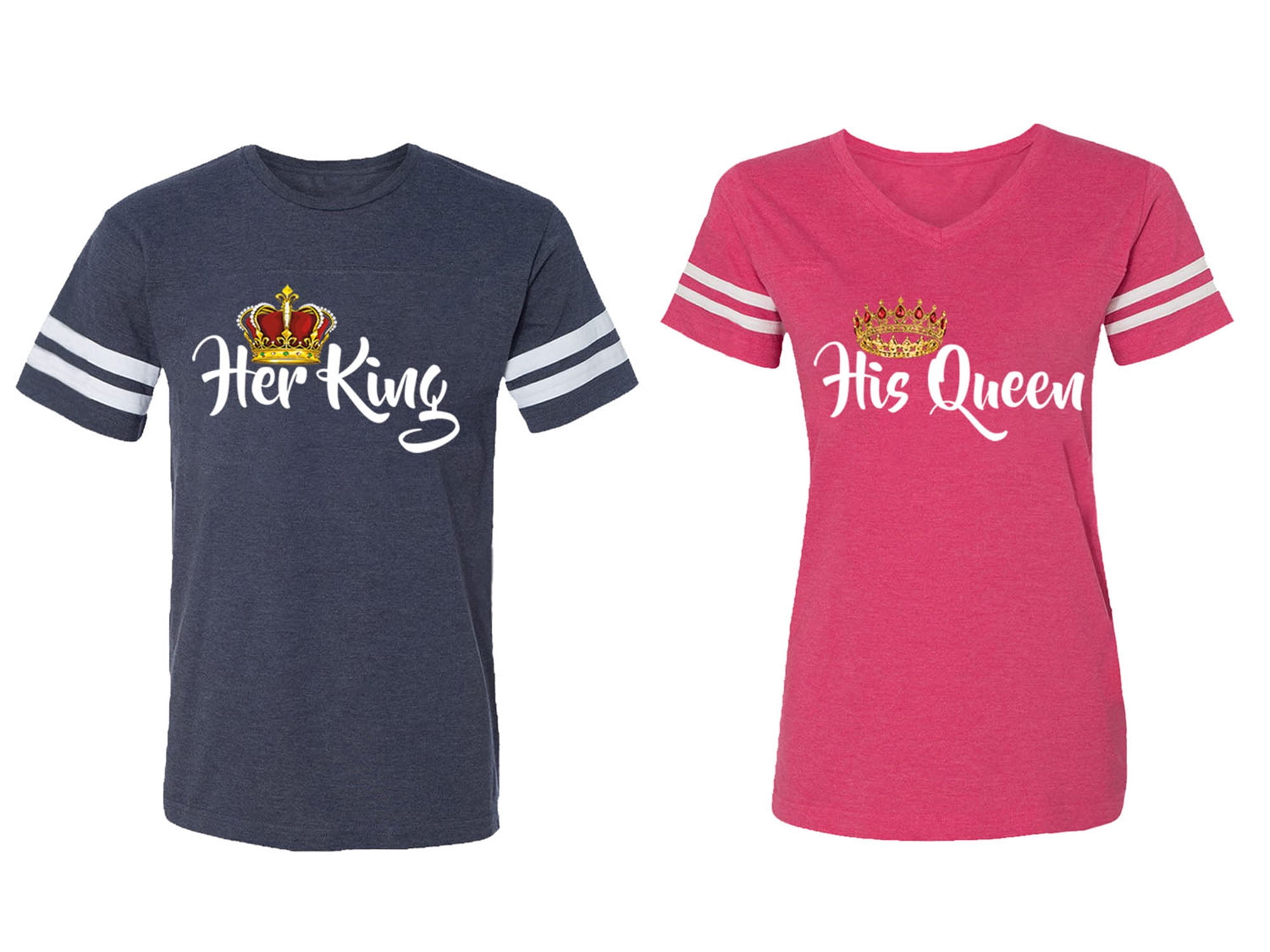 Her King His Queen Matching Couple Cotton Jerseys (Men Navy / Women ...
