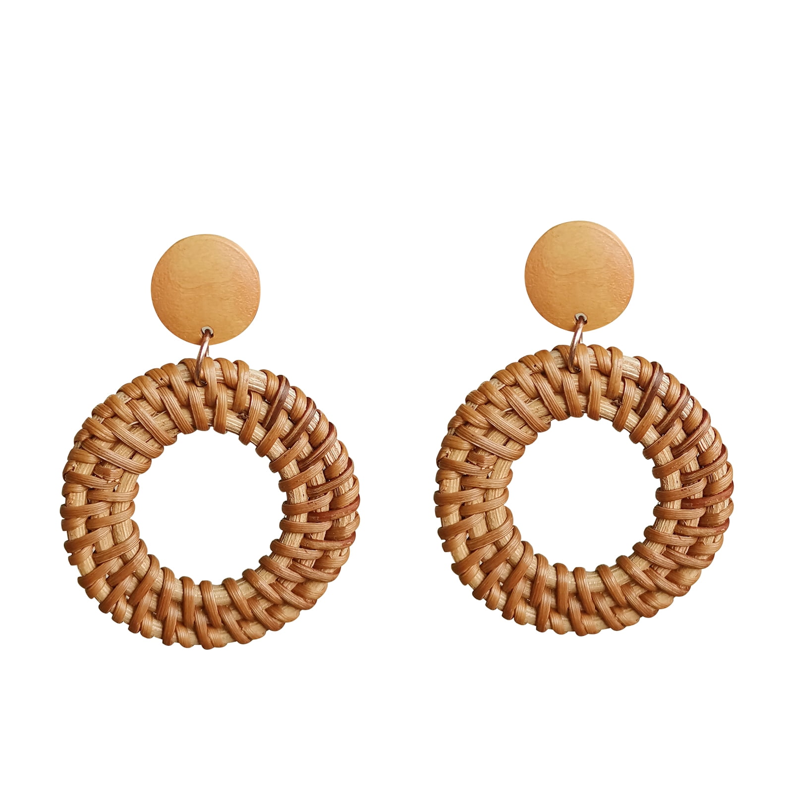 Her Lab | Bohemian Rattan Earrings for Women Trendy Girls Fashion Jewelry Handmade Straw Wicker ...