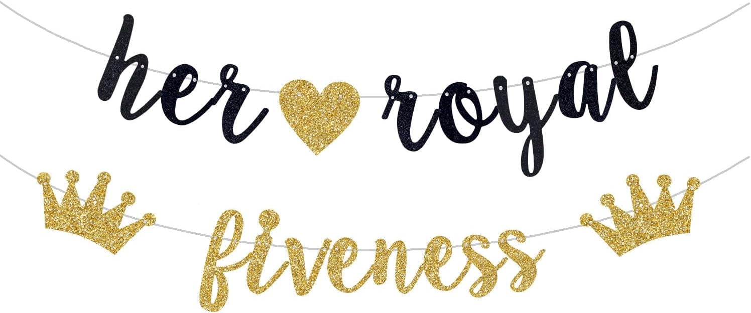 Her Royal Fiveness Banner, Gold & Black Glitter Happy 5th Birthday ...