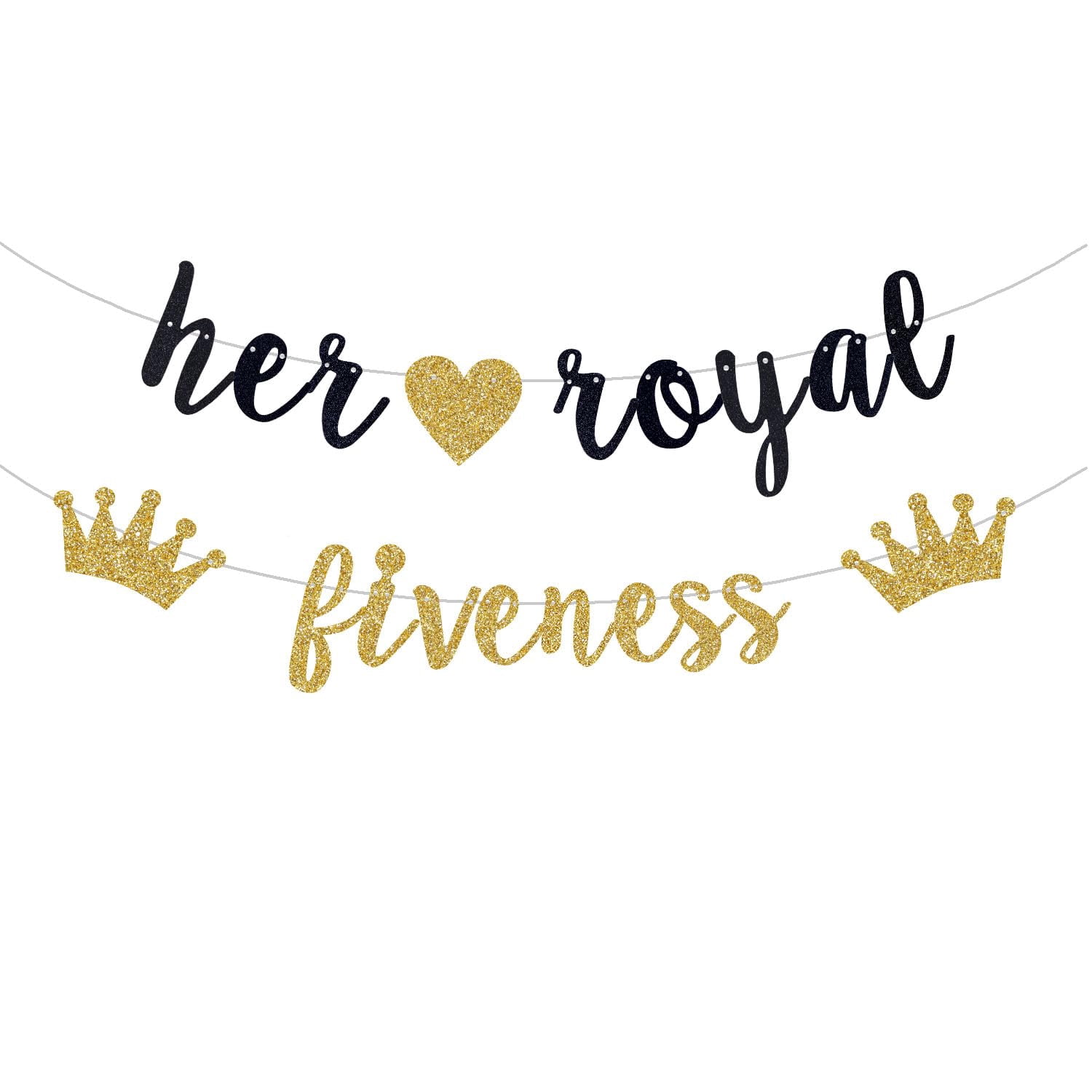 Her Royal Fiveness Banner, STF9 Gold & Black Glitter Happy 5th Birthday ...