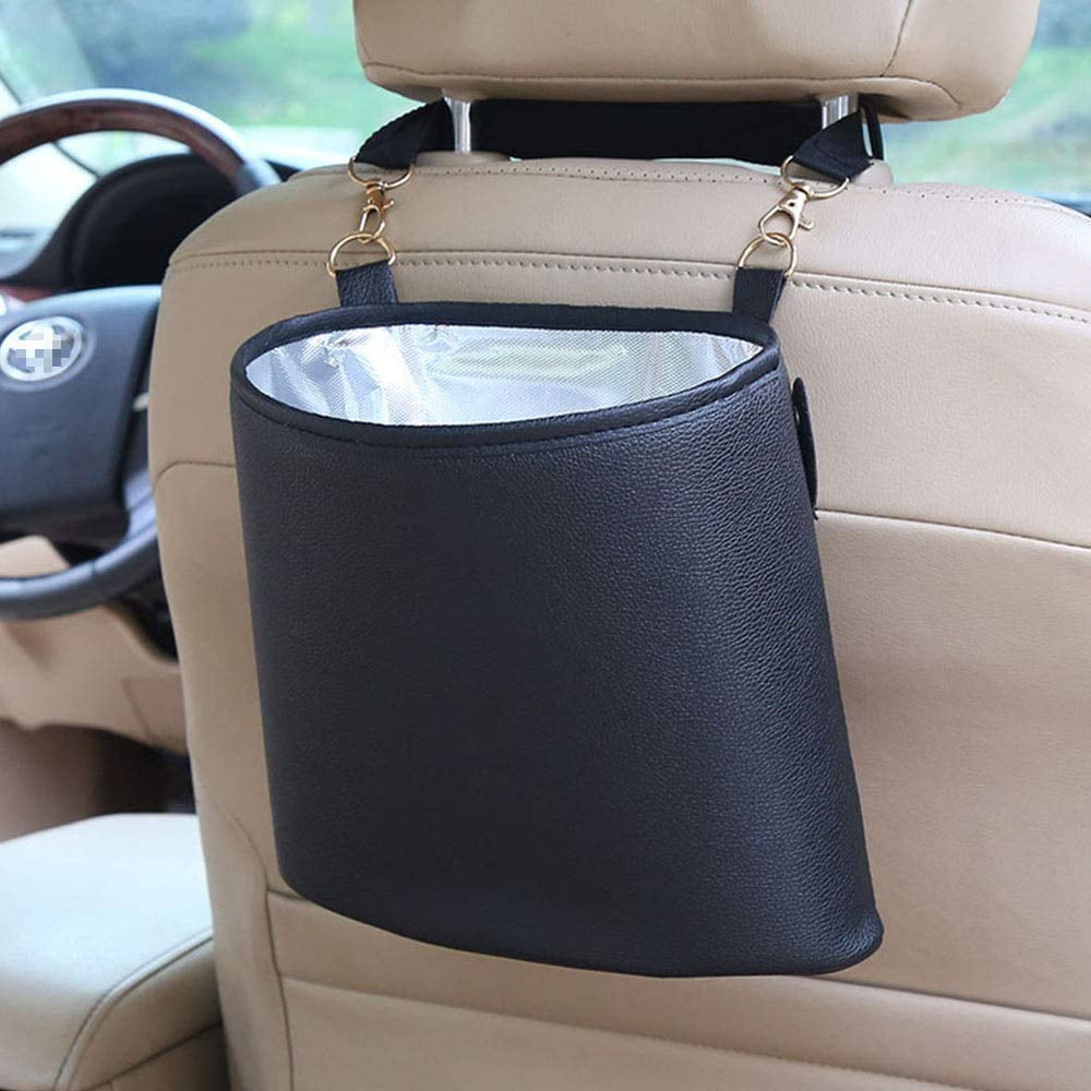 HerMia Hanging Car Trash Can Bin, Garbage Can PU Leather, Waterproof ...