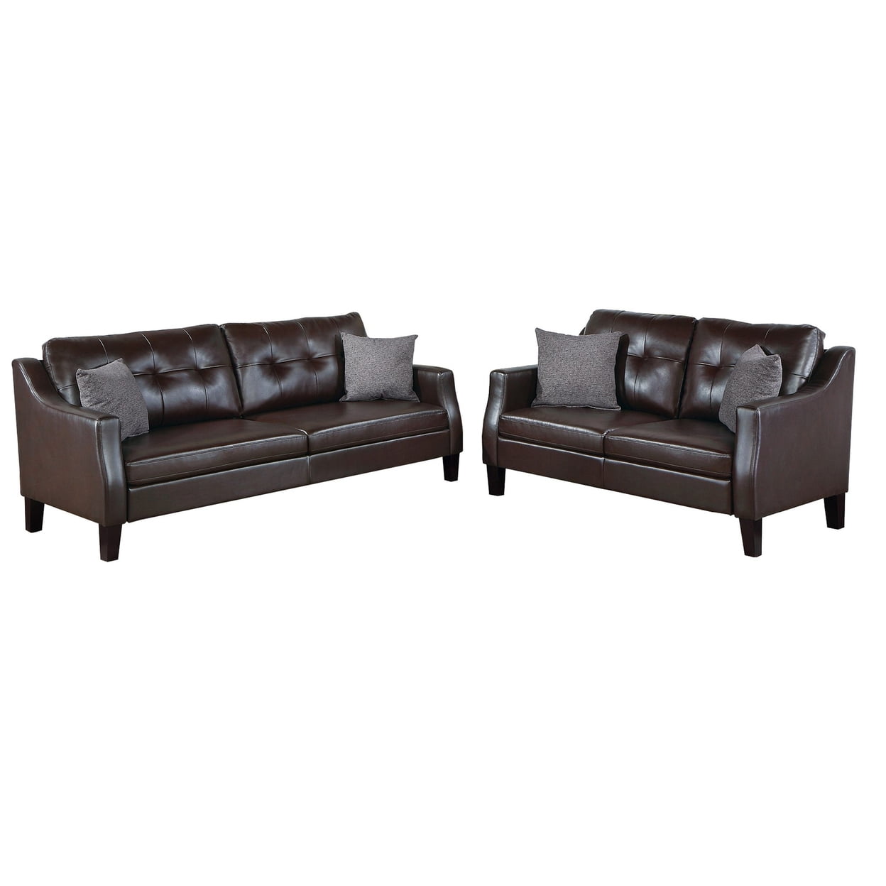 Hera 2 Piece Sofa and Loveseat Set 4 Pillows Classic Brown Faux Leather ...