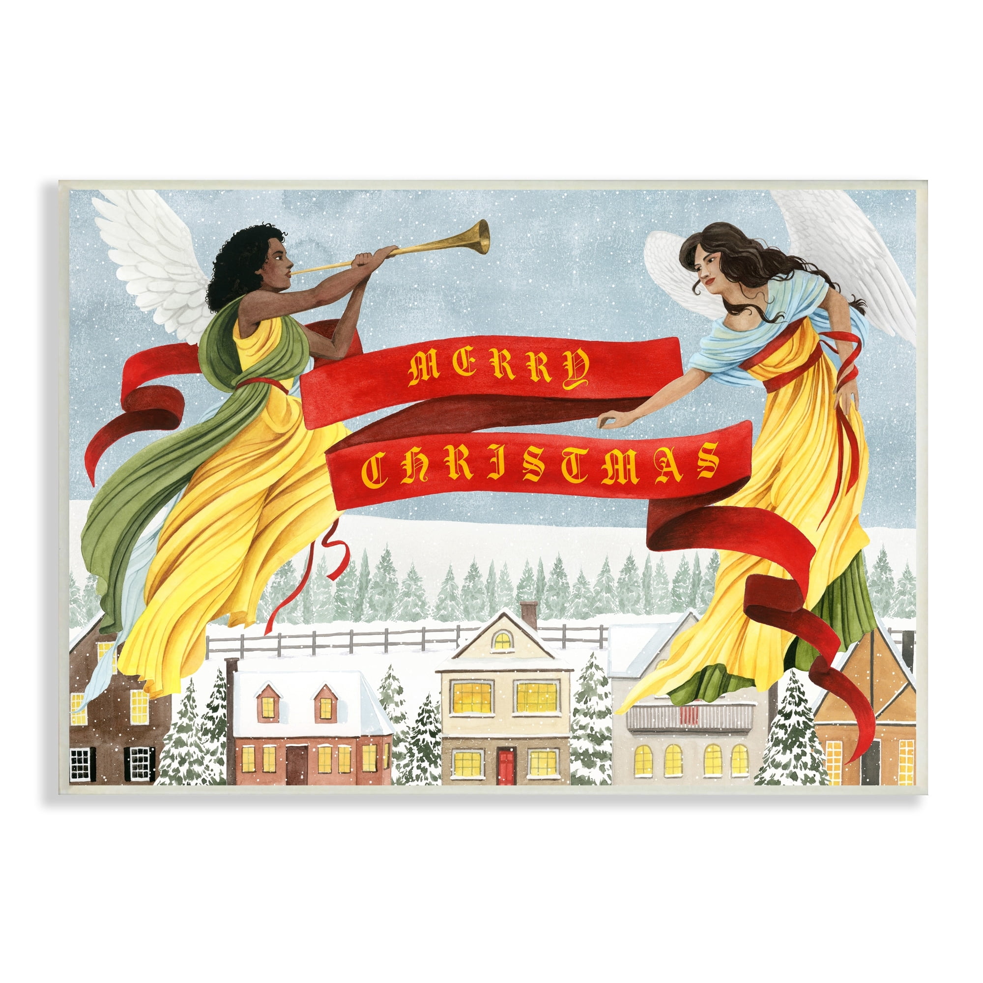 Herald Angels Christmas Banner Above Wintery Town Inspirational Graphic ...