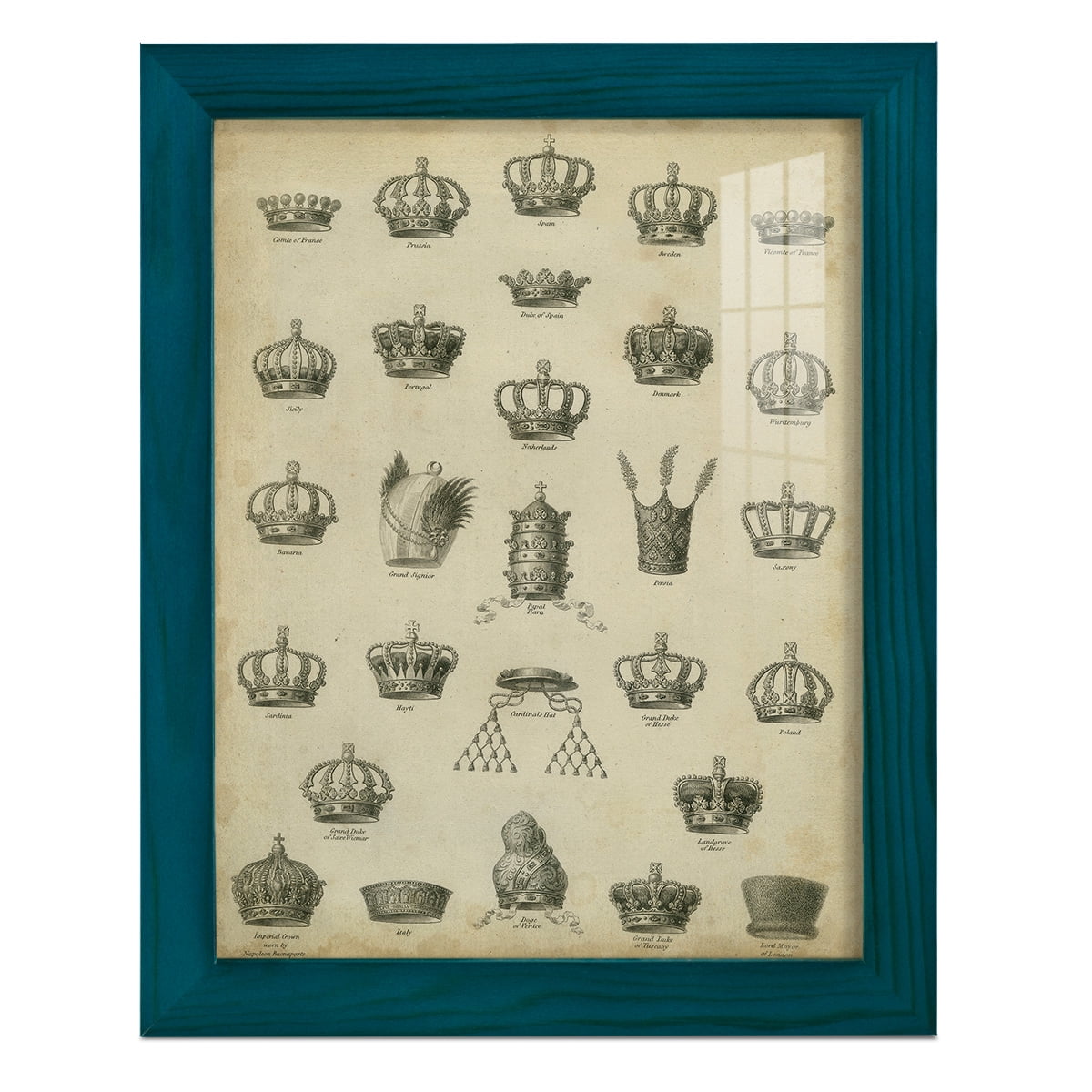 Heraldic Crowns & Coronets II -Framed Print w/glass-Ocean Blue ...