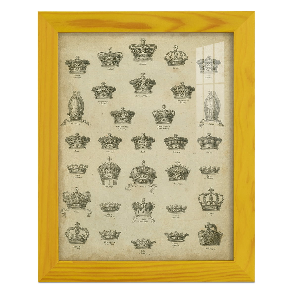 Heraldic Crowns & Coronets V -Framed Print w/glass-Sunflower Yellow ...