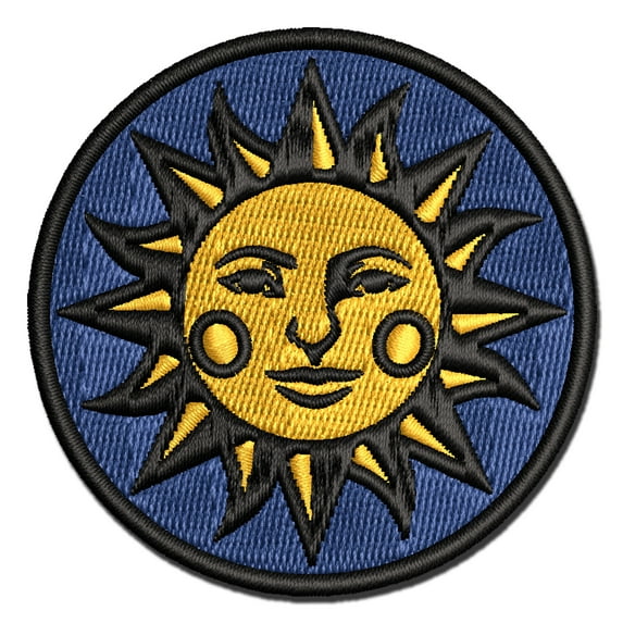 Heraldic Sun Face Applique Multi-Color Embroidered Iron-On Patch - 2.0 ...