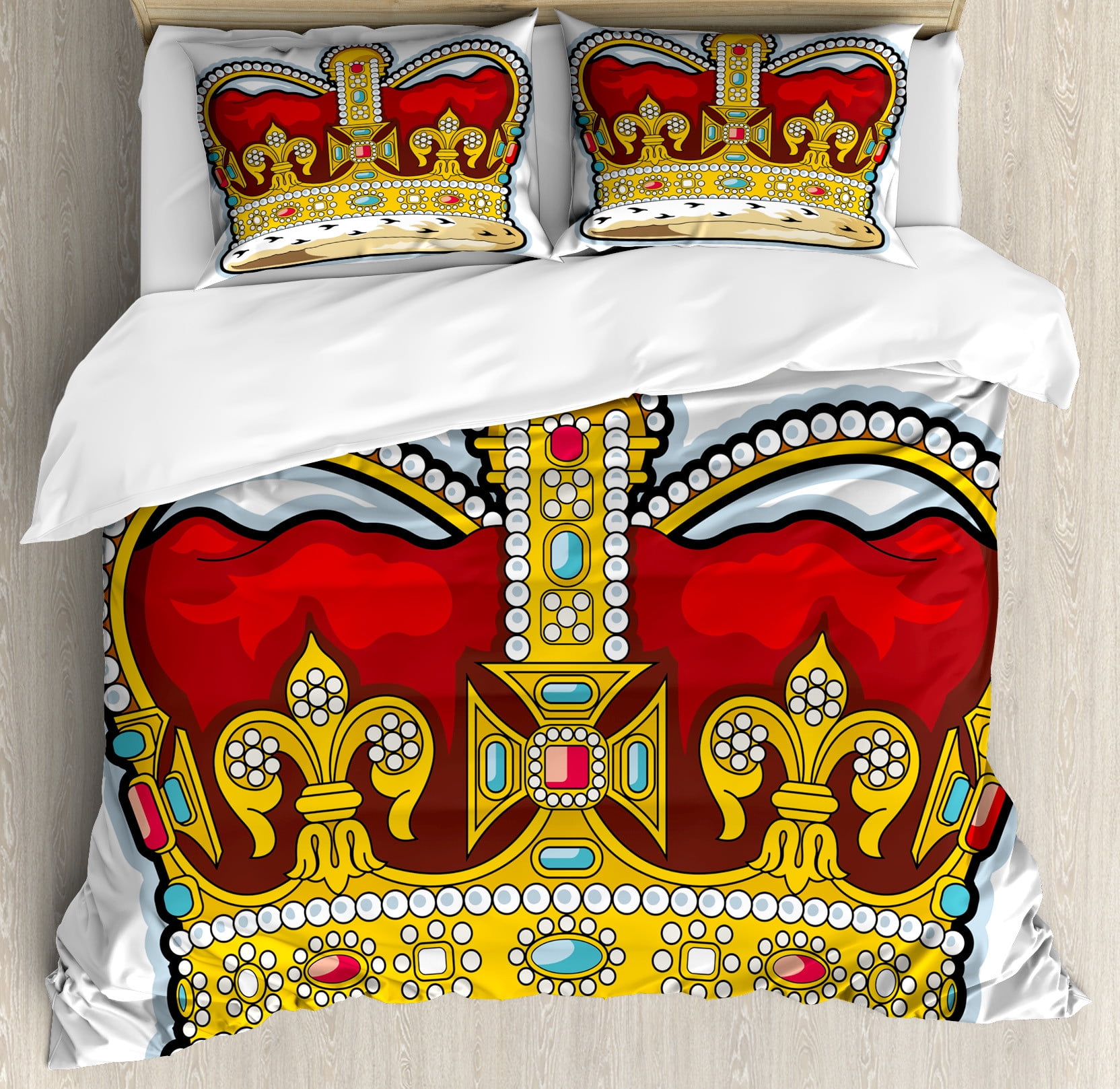 Heraldry Duvet Cover Set, Medieval British Crown with Middle Age ...