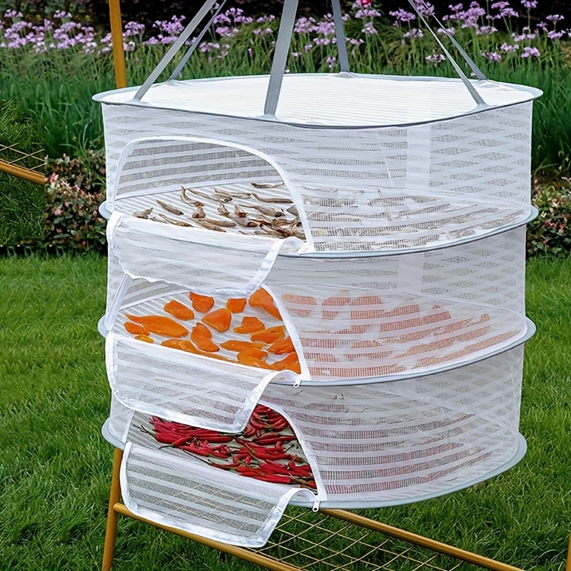 Herb Drying Rack, 3 Layer Foldable Hanging Mesh Net with Zipper ...