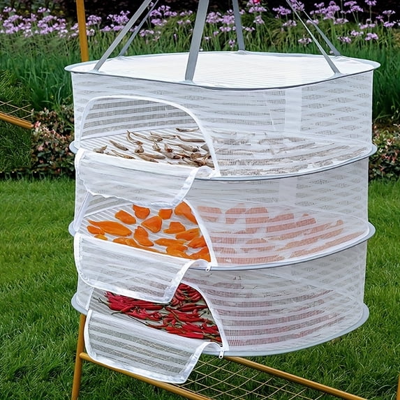 Herb Drying Rack, 3 Layer Foldable Hanging Mesh Net with Zipper ...