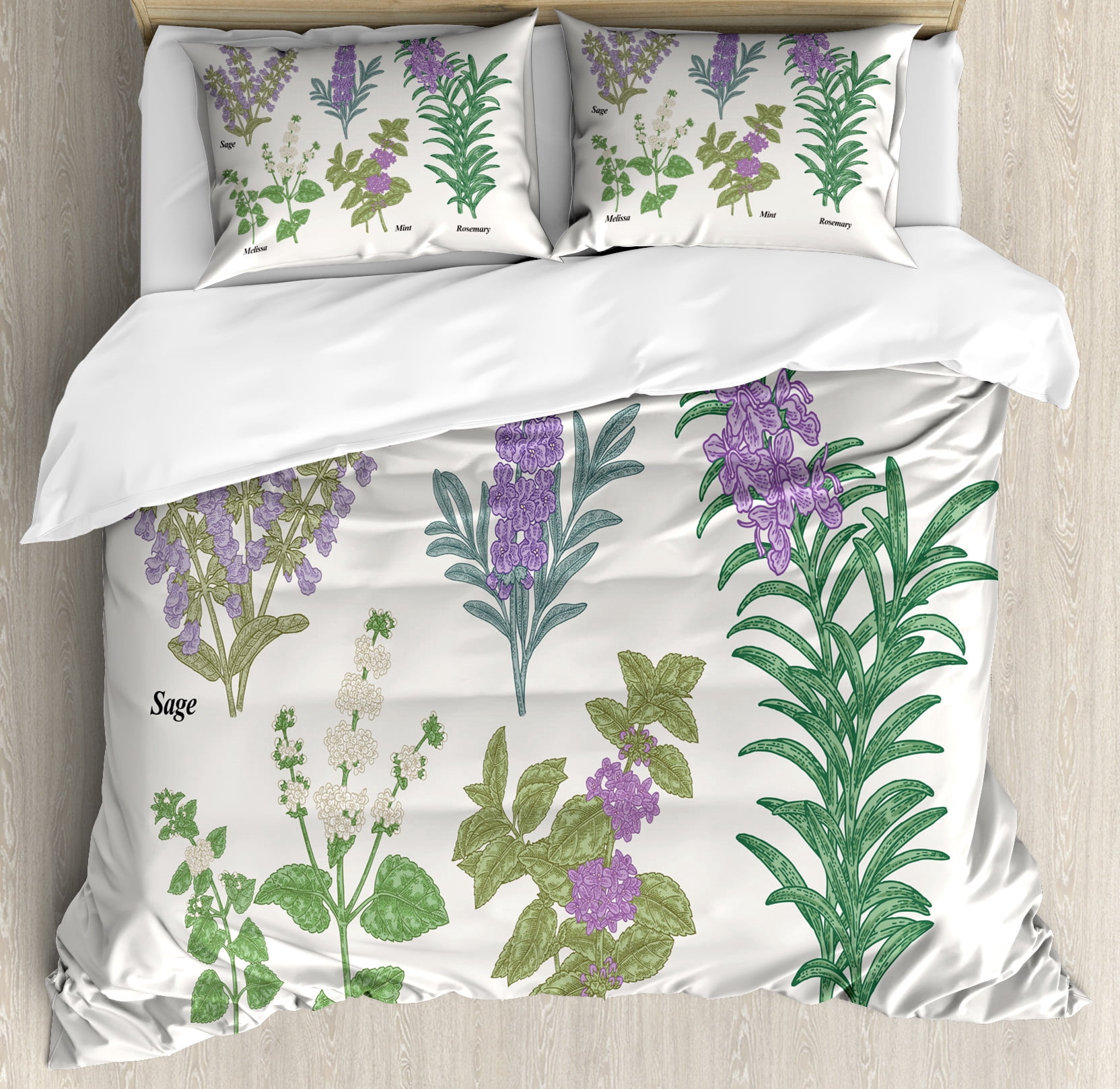 Herb Duvet Cover Set, Botanical Infographic with Sage Melissa Lavender ...