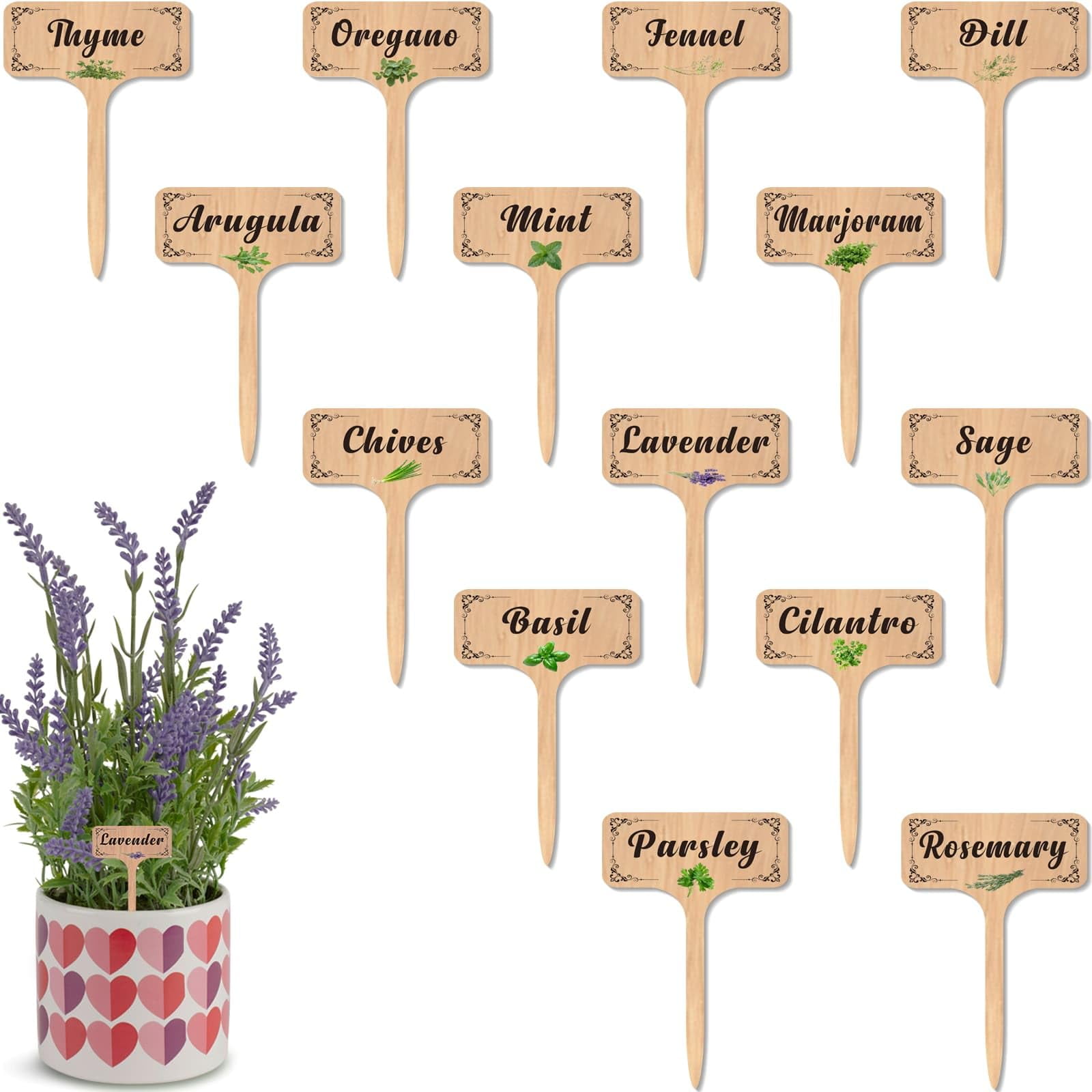 Herb Garden Markers 14 Pack - Natural Wood Style Plant Labels with ...