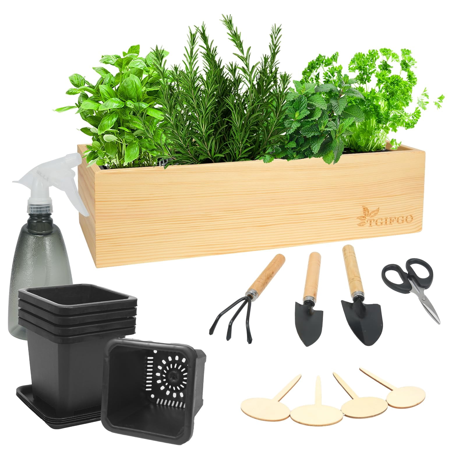Herb Garden Planter Indoor Kit,Indoor Garden kit Come Wooden Box &17 ...