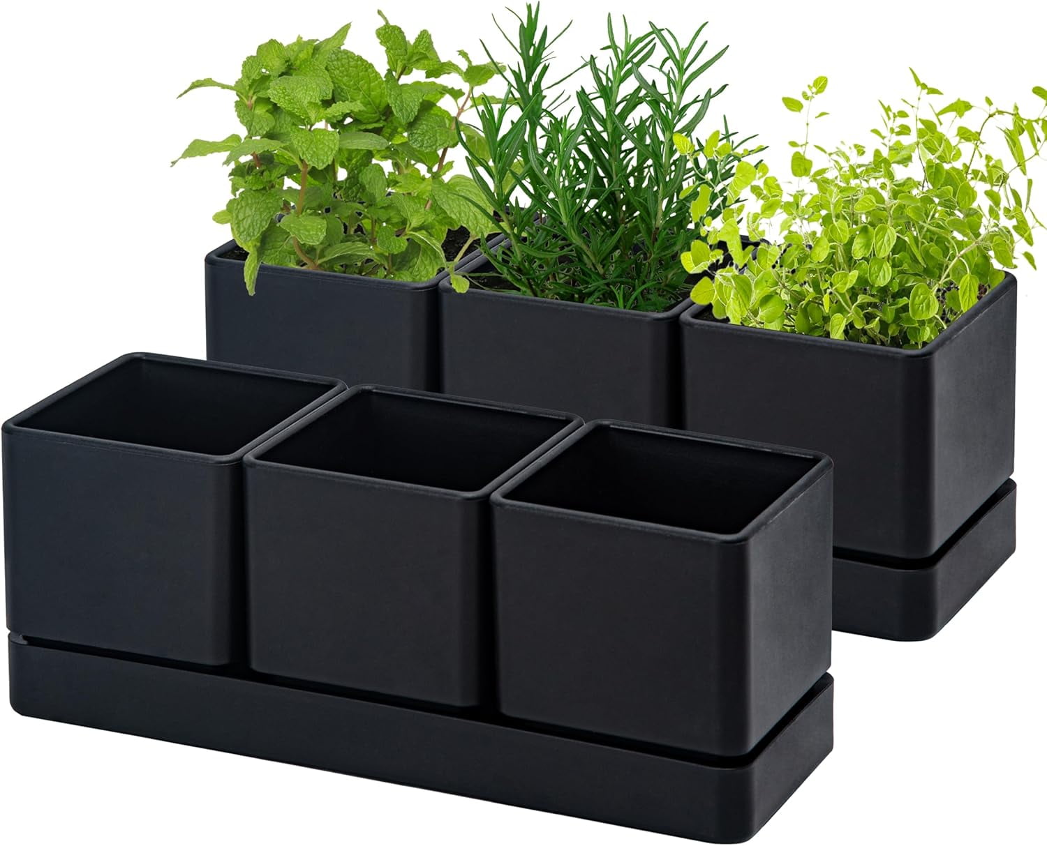 Herb Garden Planter Set, Plastic Plant Pots with Drainage and Saucer ...