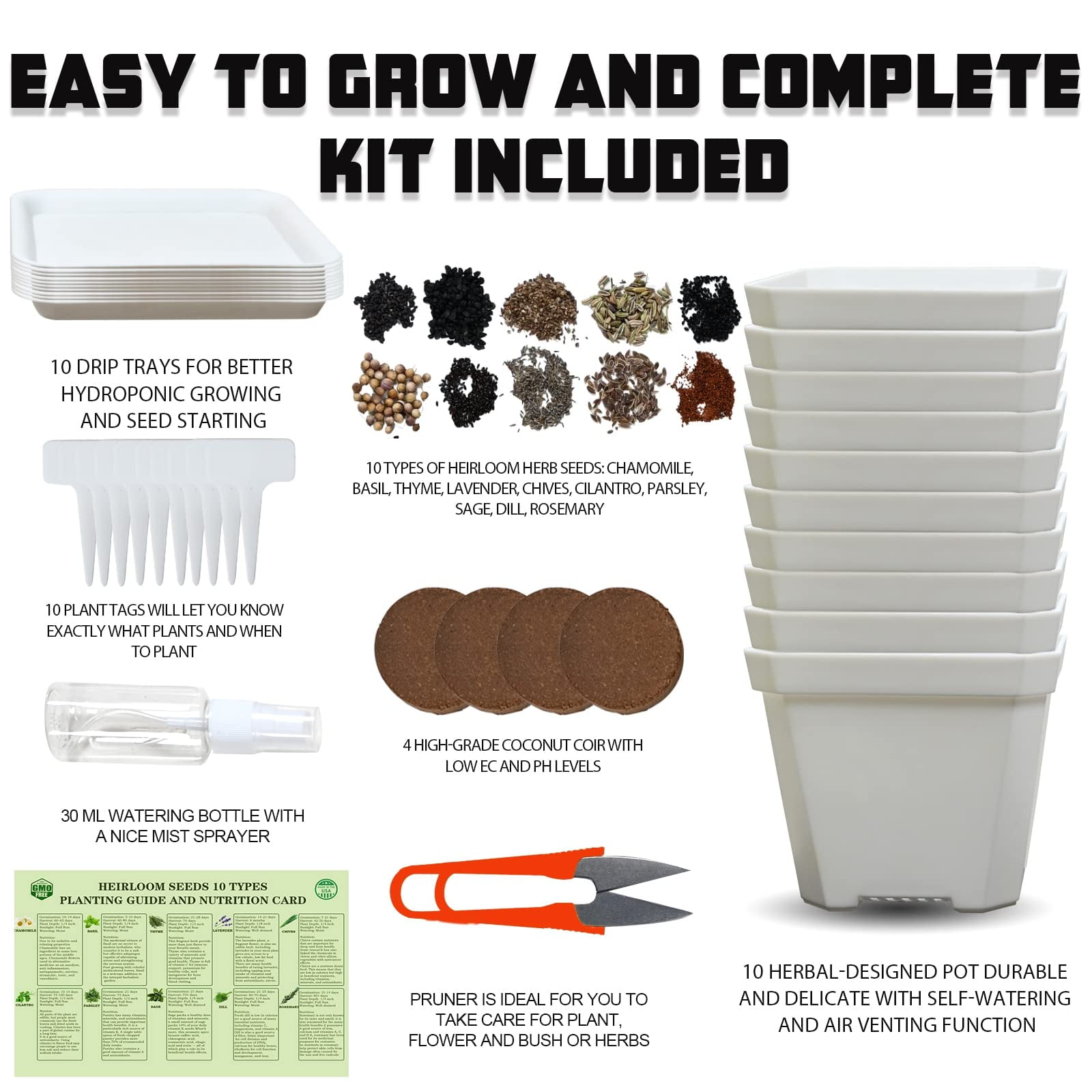 Herb Grow Kit, FEV6 10 Herb Seeds DIY Garden Starter Kit, Complete ...