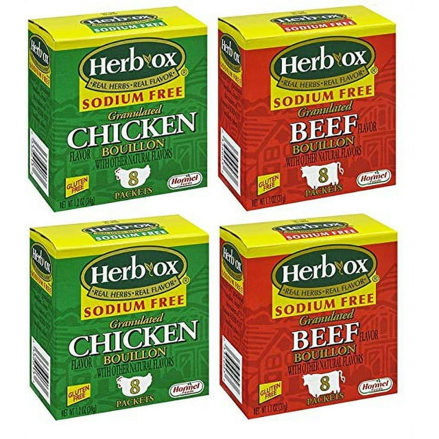 Herb-Ox Bouillon Sodium Free Variety, Chicken And Beef, Two 8Ct Boxes ...