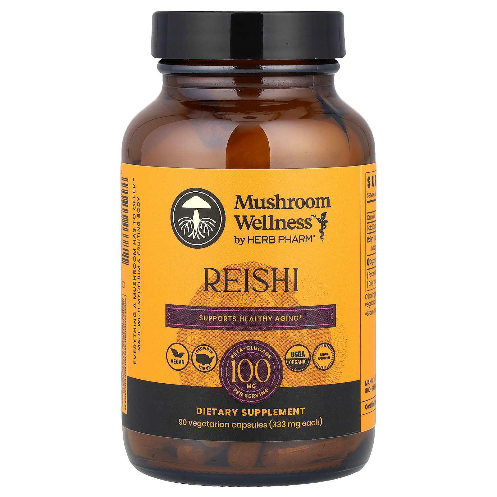 Herb Pharm Mushroom Wellness™, Reishi, 90 Vegetarian Capsules (333 mg ...