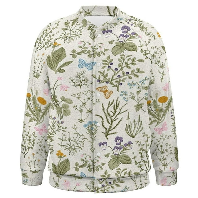 Herb Plants Botanical Leaves with Flower Baseball Jersey Fashion Ribbed ...